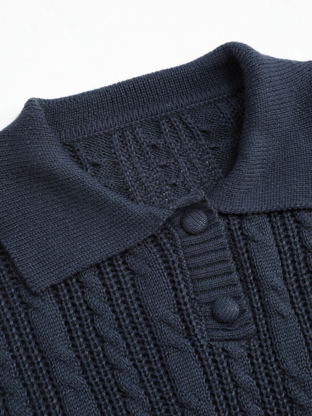 Knit Fabric Polo Twist Knit Long Sleeve Sweater For Daily Casual