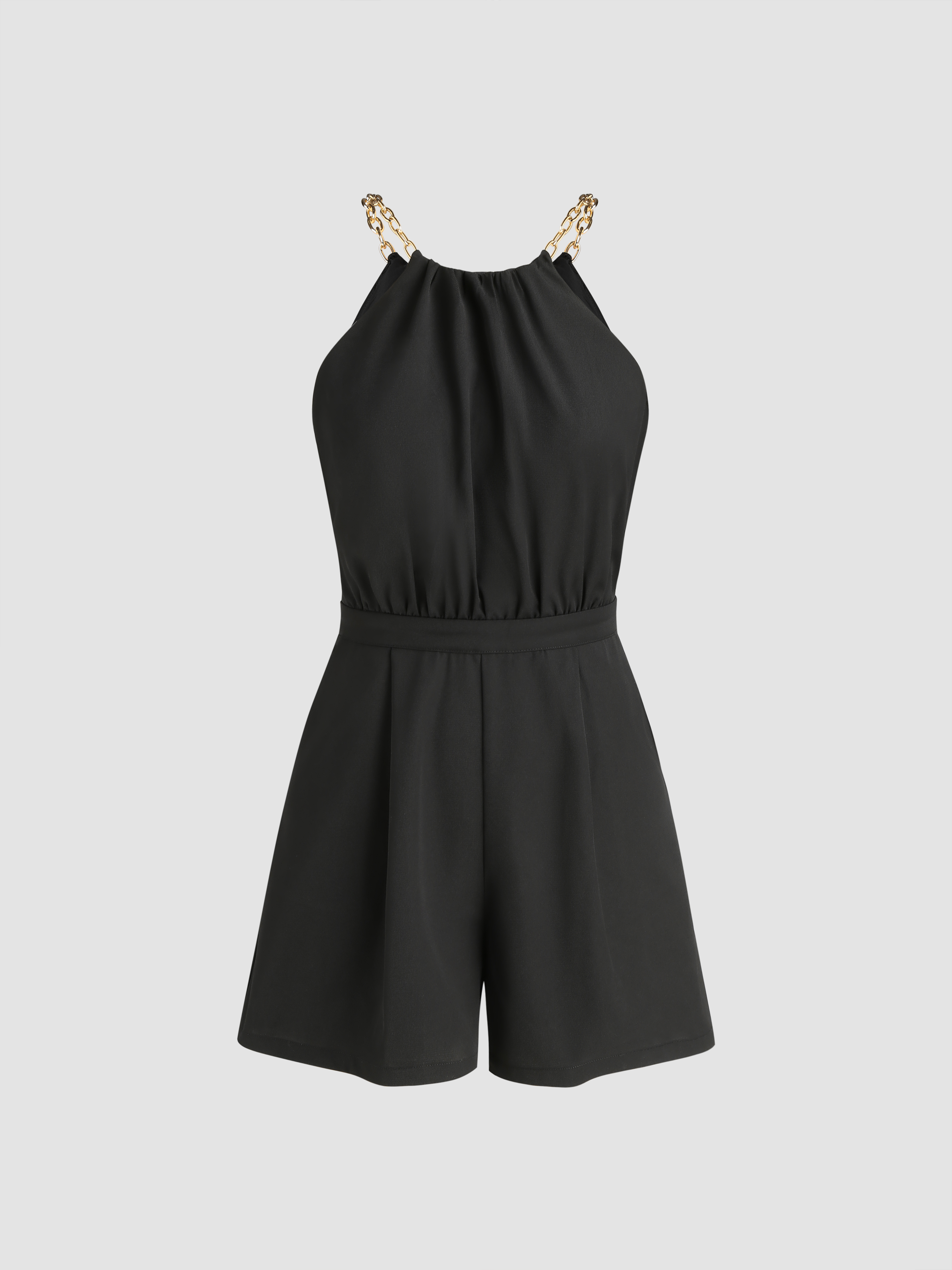 Woven Halter Neckline Chain Romper For Work