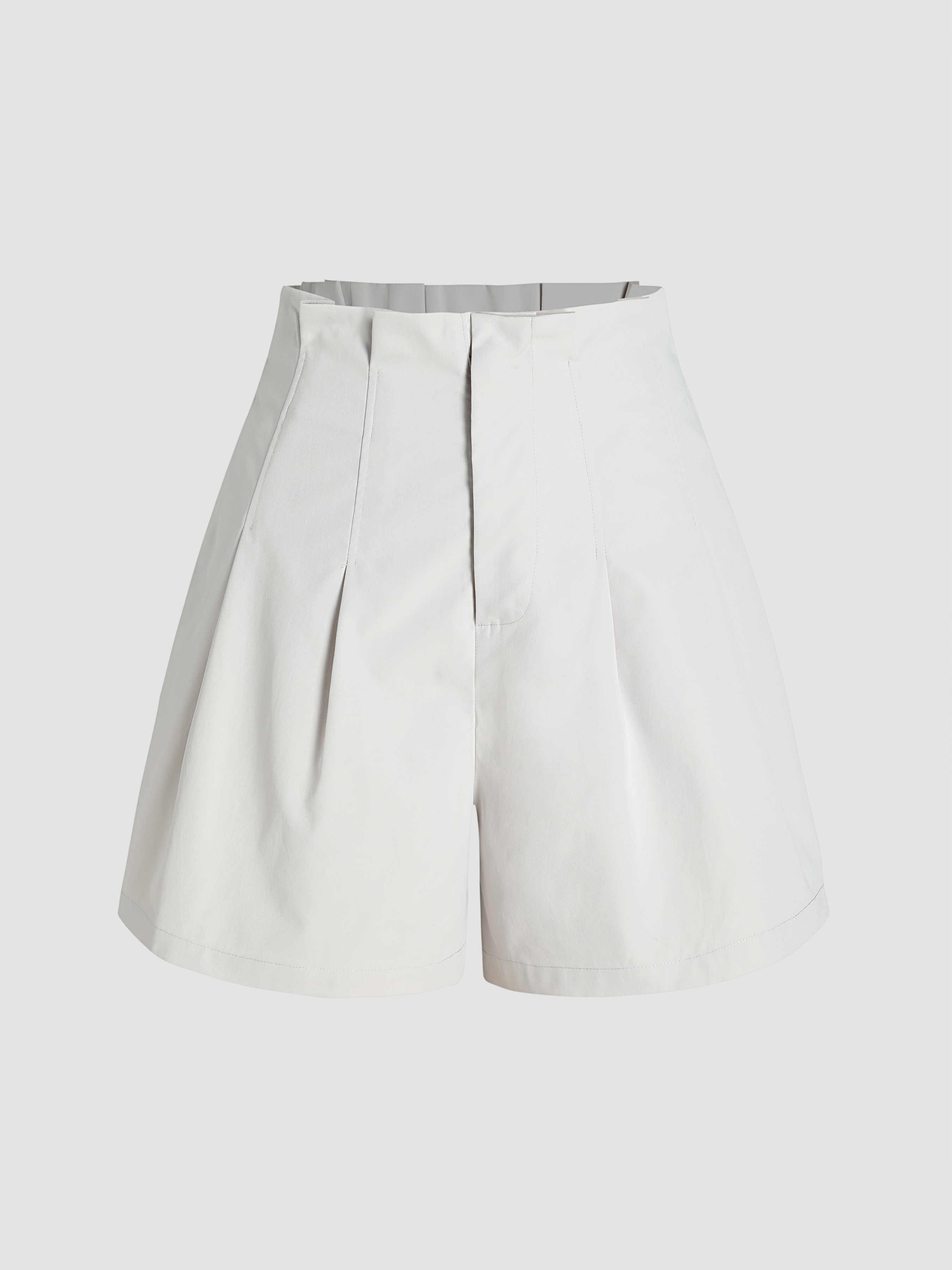 Solid Mid Waist Pleated Bermuda Shorts - Cider