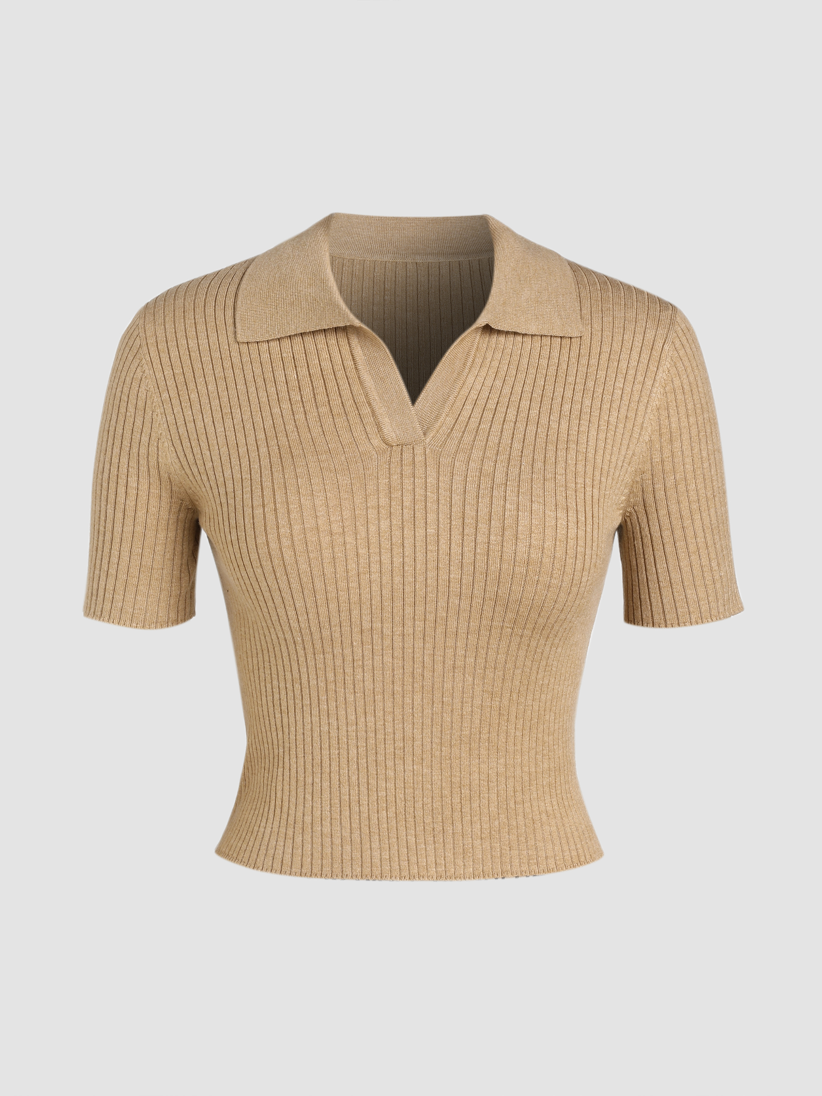 Wool-blend Collar Knit Short Sleeve Crop Top For Daily Casual Work