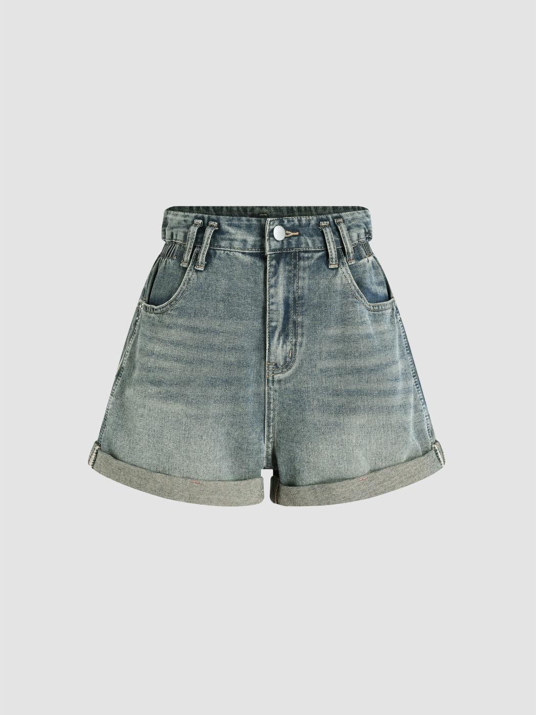 Denim Roll Hem Wide Leg Shorts For Daily Casual