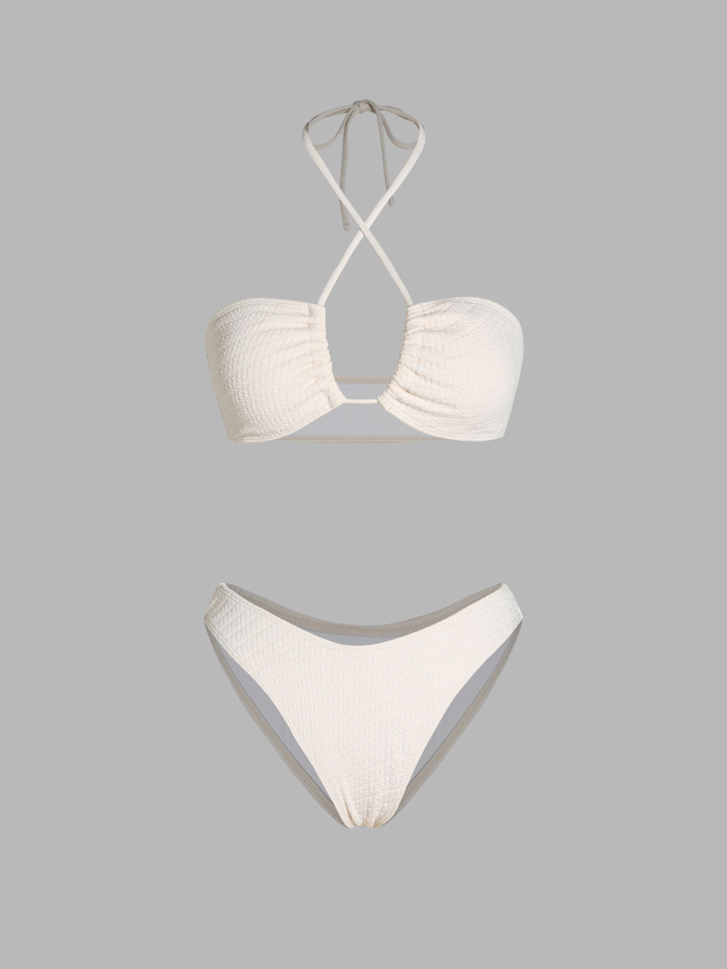 Texture Criss Cross Halter Bikini Swimsuit - Cider