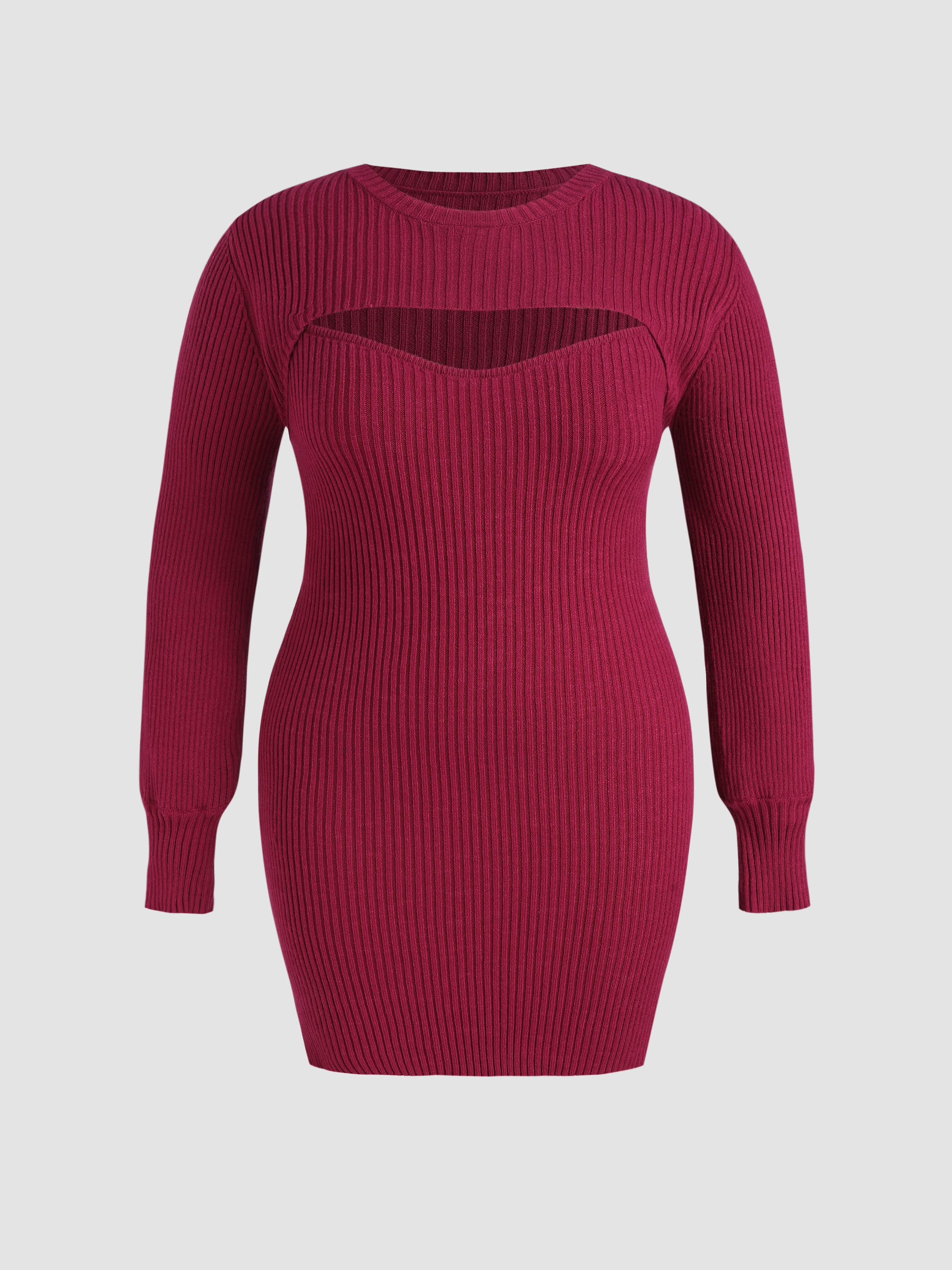 Knit Round Neckline Cut Out Solid Midi Dress Curve & Plus For Daily Casual