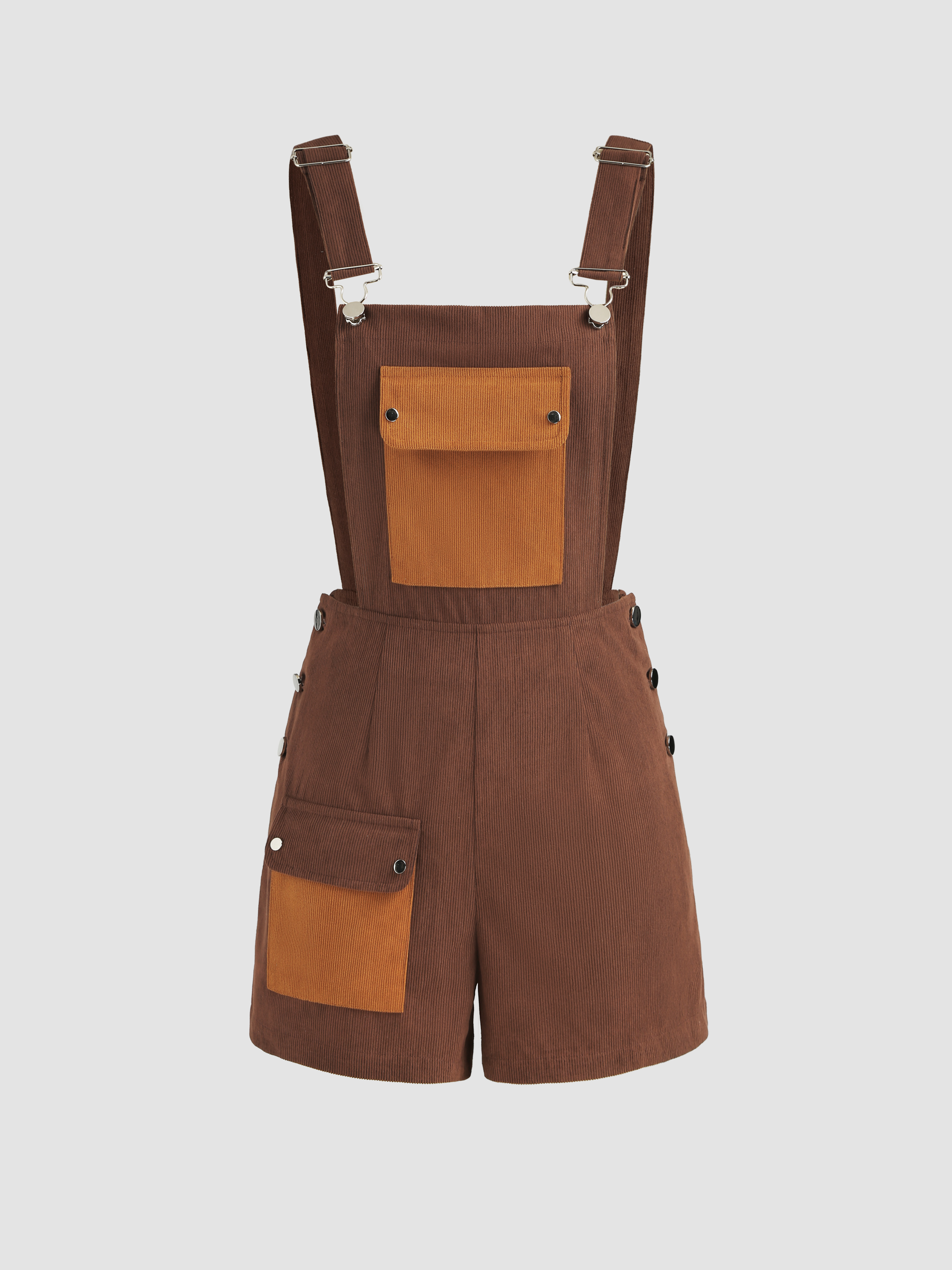 Corduroy Square Neck Solid Pocket Romper For School Daily Casual Picnic Outdoor