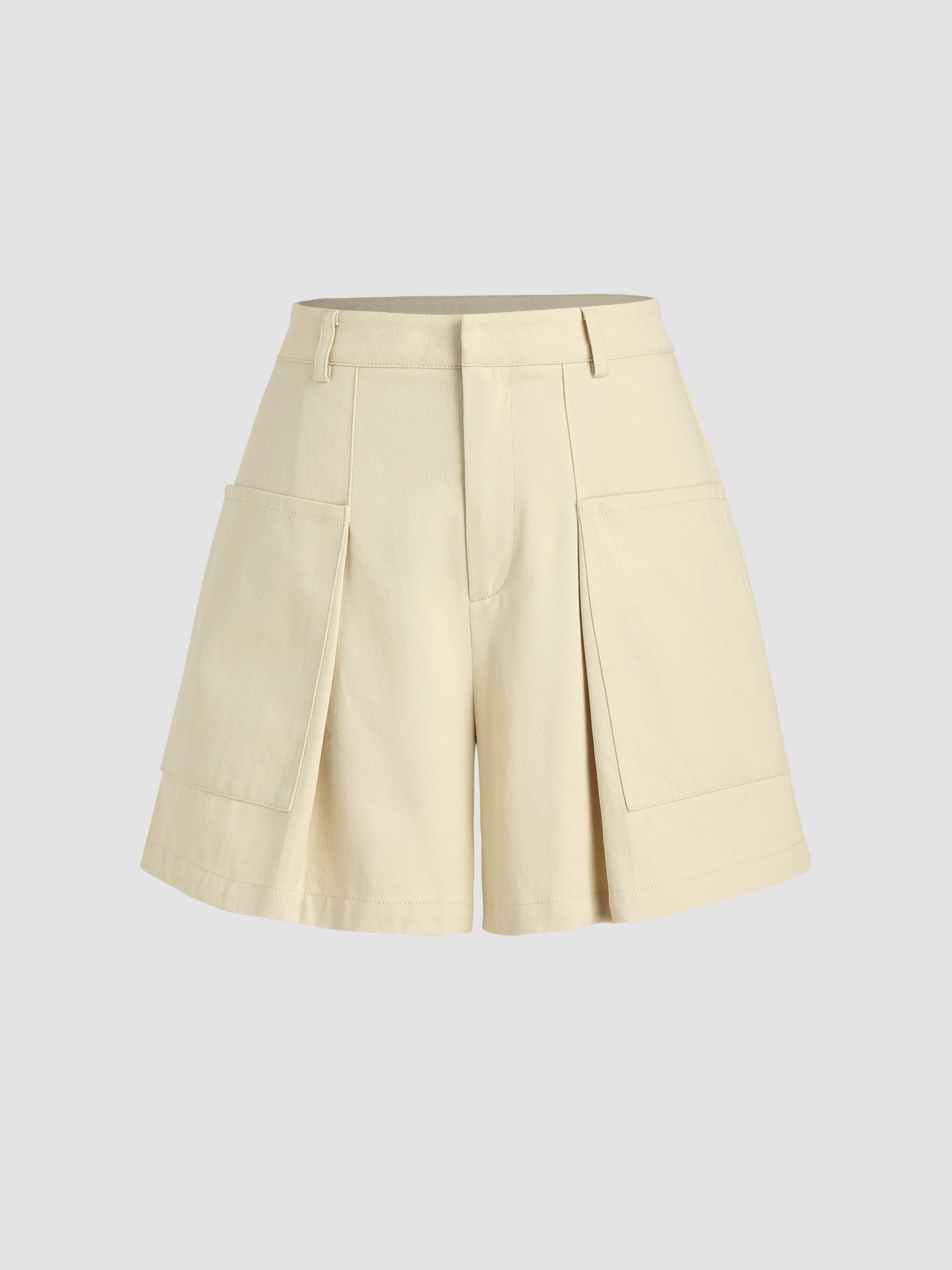 High Waist Pleated Solid Pocket Shorts For School Daily Casual Picnic Outdoor