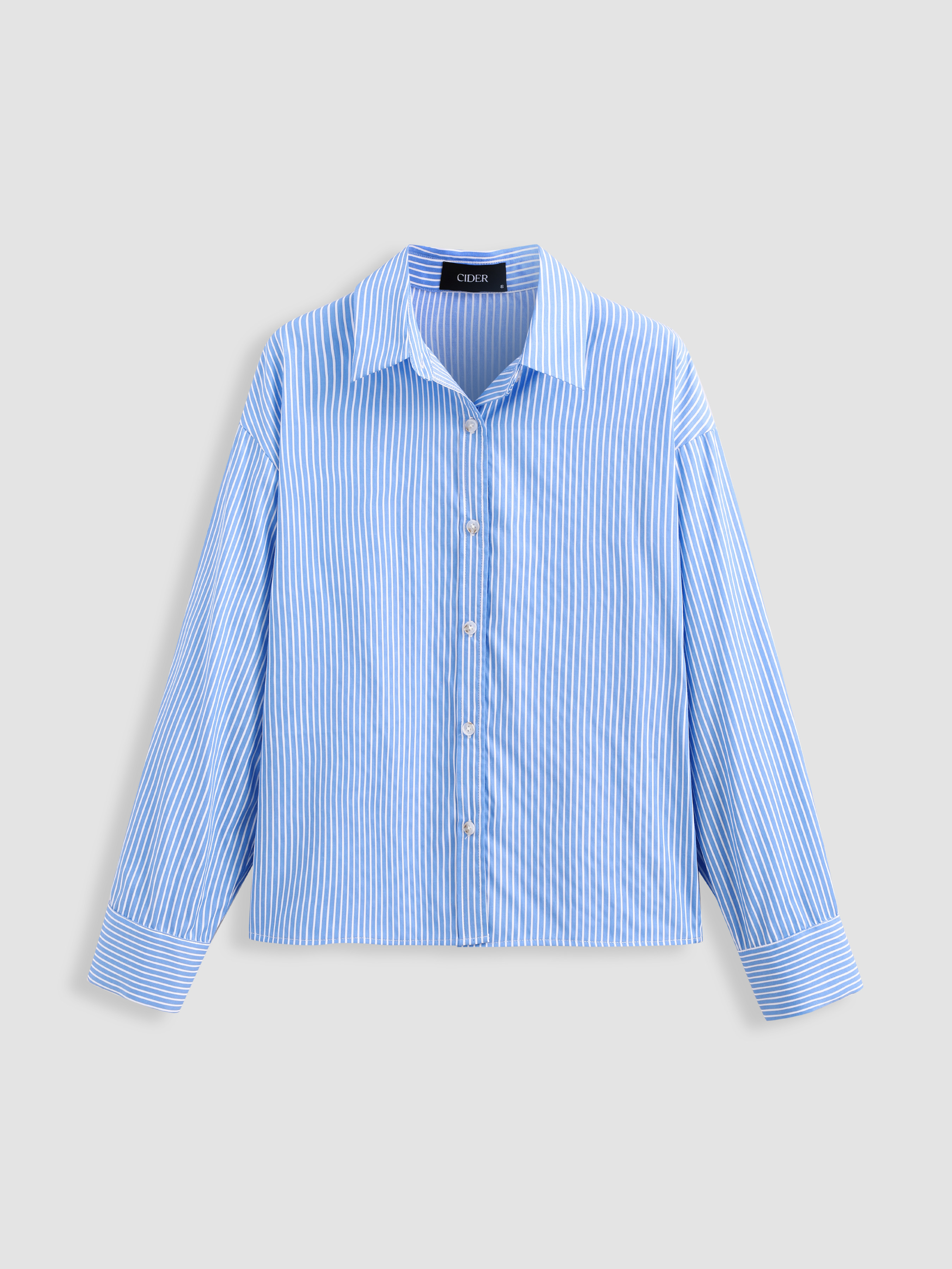 Collar Solid Stripe Button Long Sleeve Blouse For Daily Casual Work