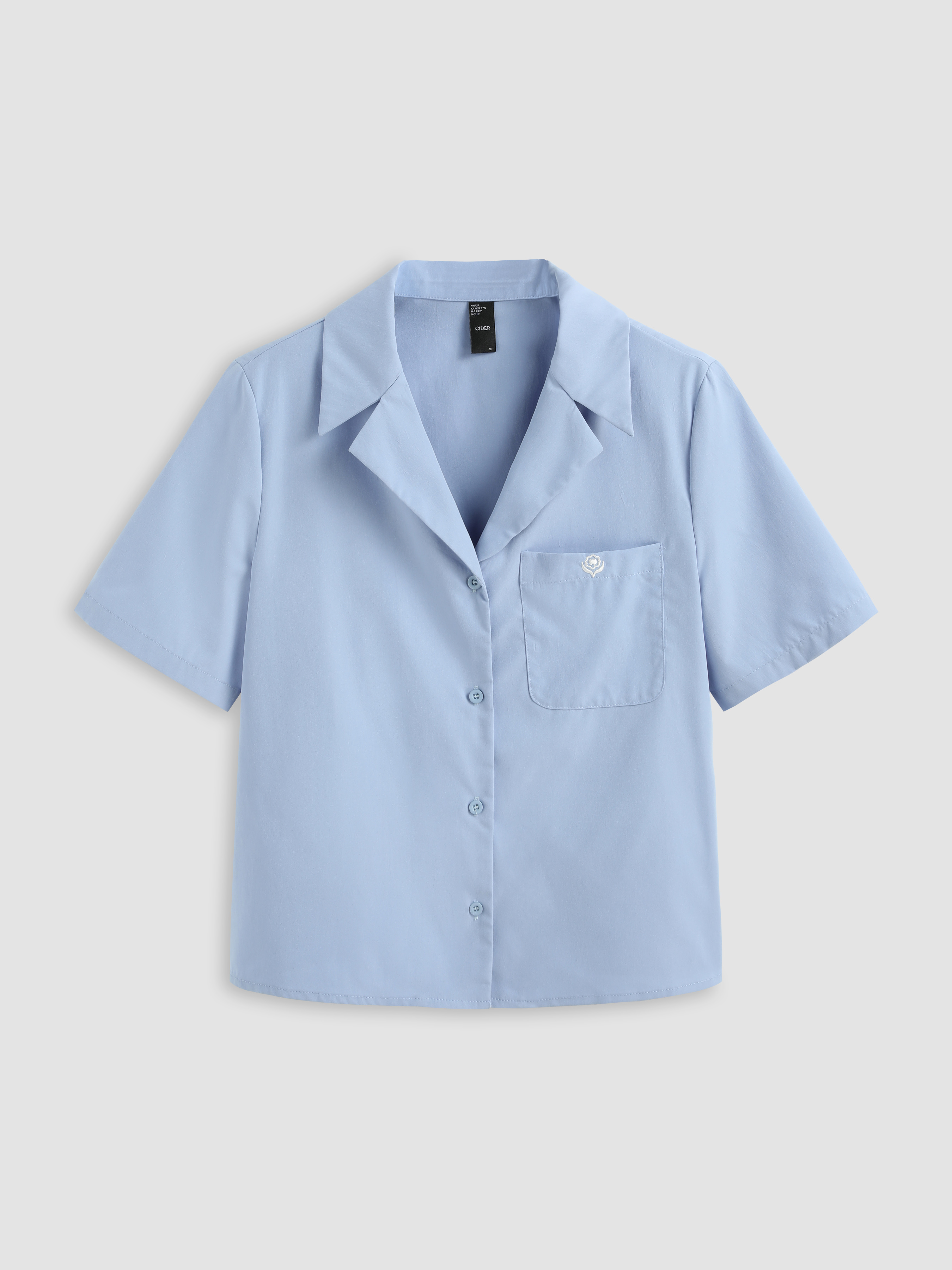 Solid Collar Pocket Short Sleeve Top - Cider