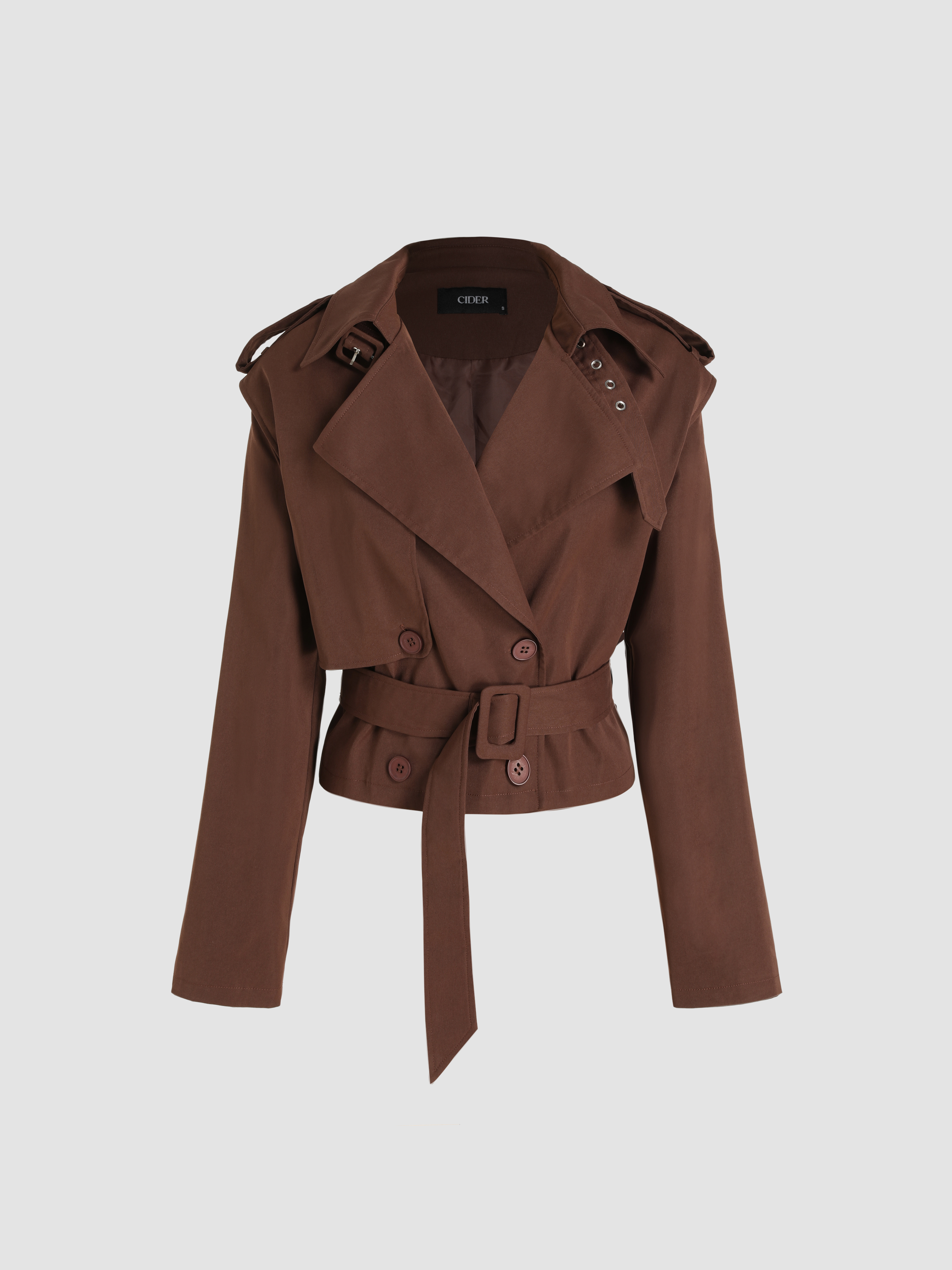 Material Collar Button Windbreaker With Belt For Occasion