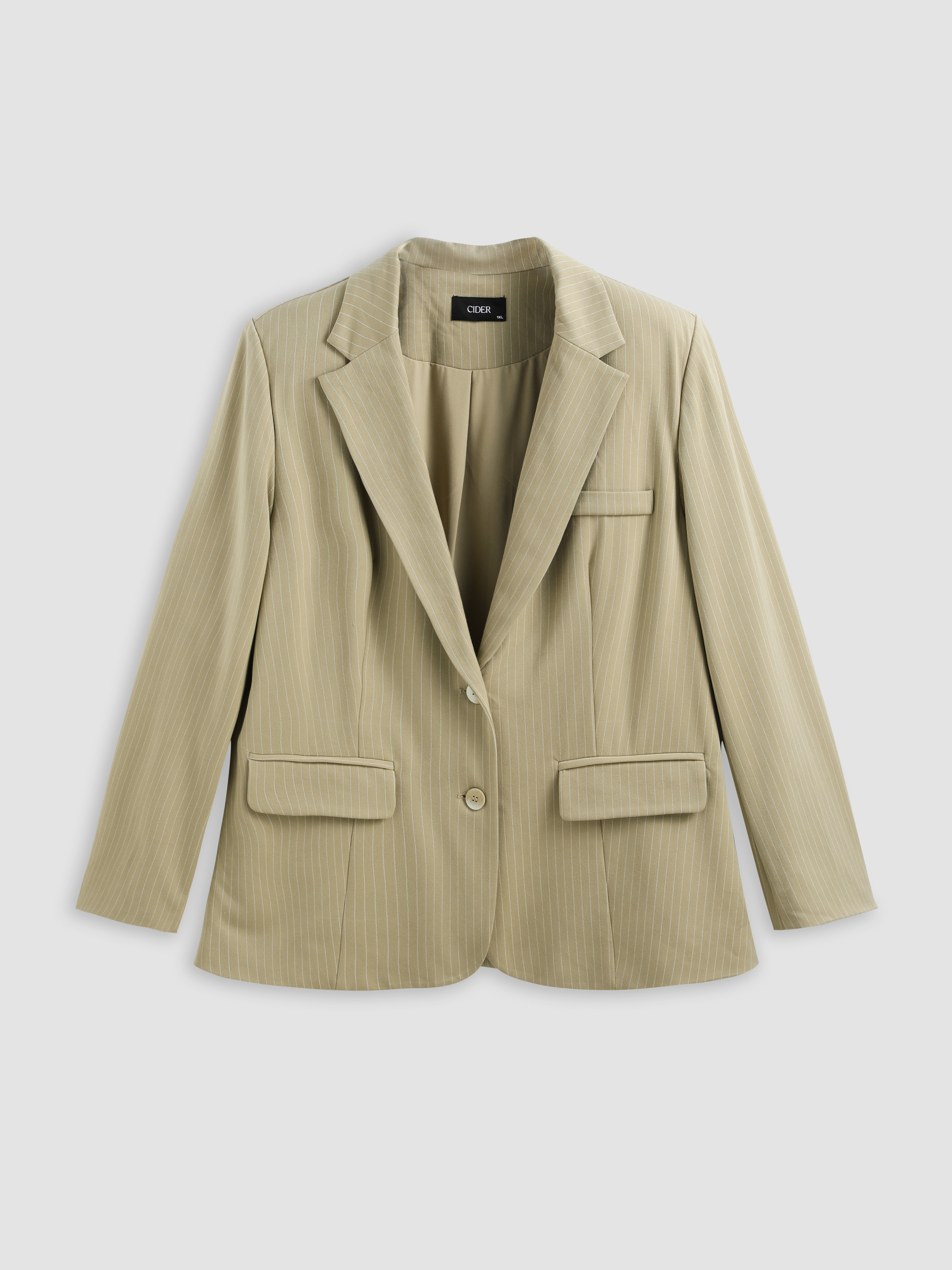 Striped Collar Button Blazer Curve & Plus - Cider