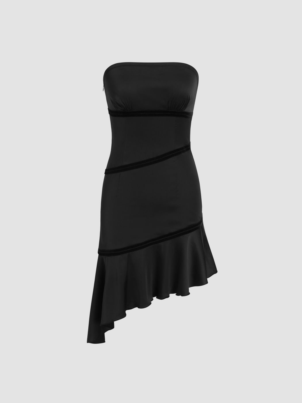 Satin Tube Solid Ruffle Midi Dress For Date
