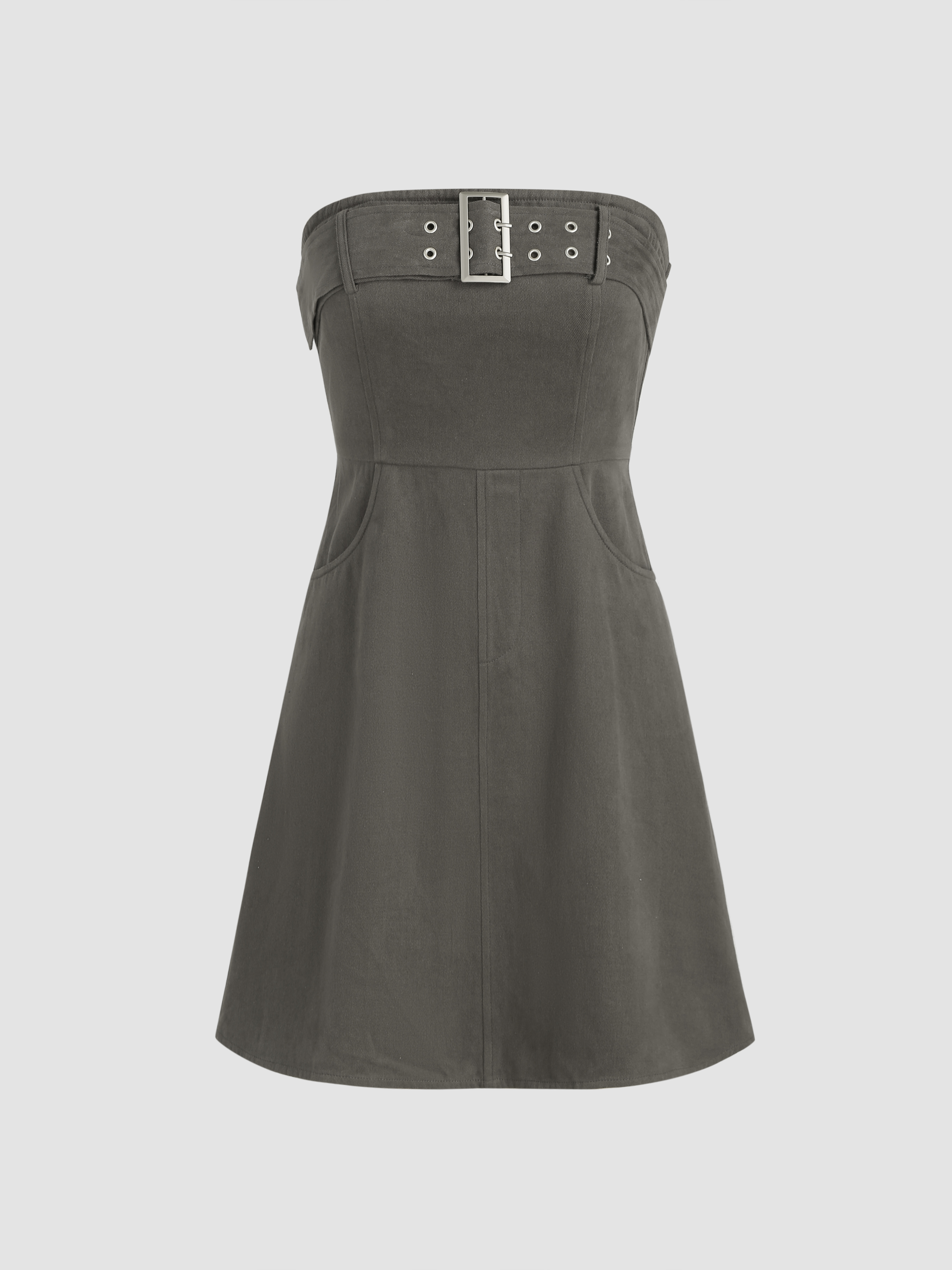 Solid Buckle Tube Mini Dress - Cider