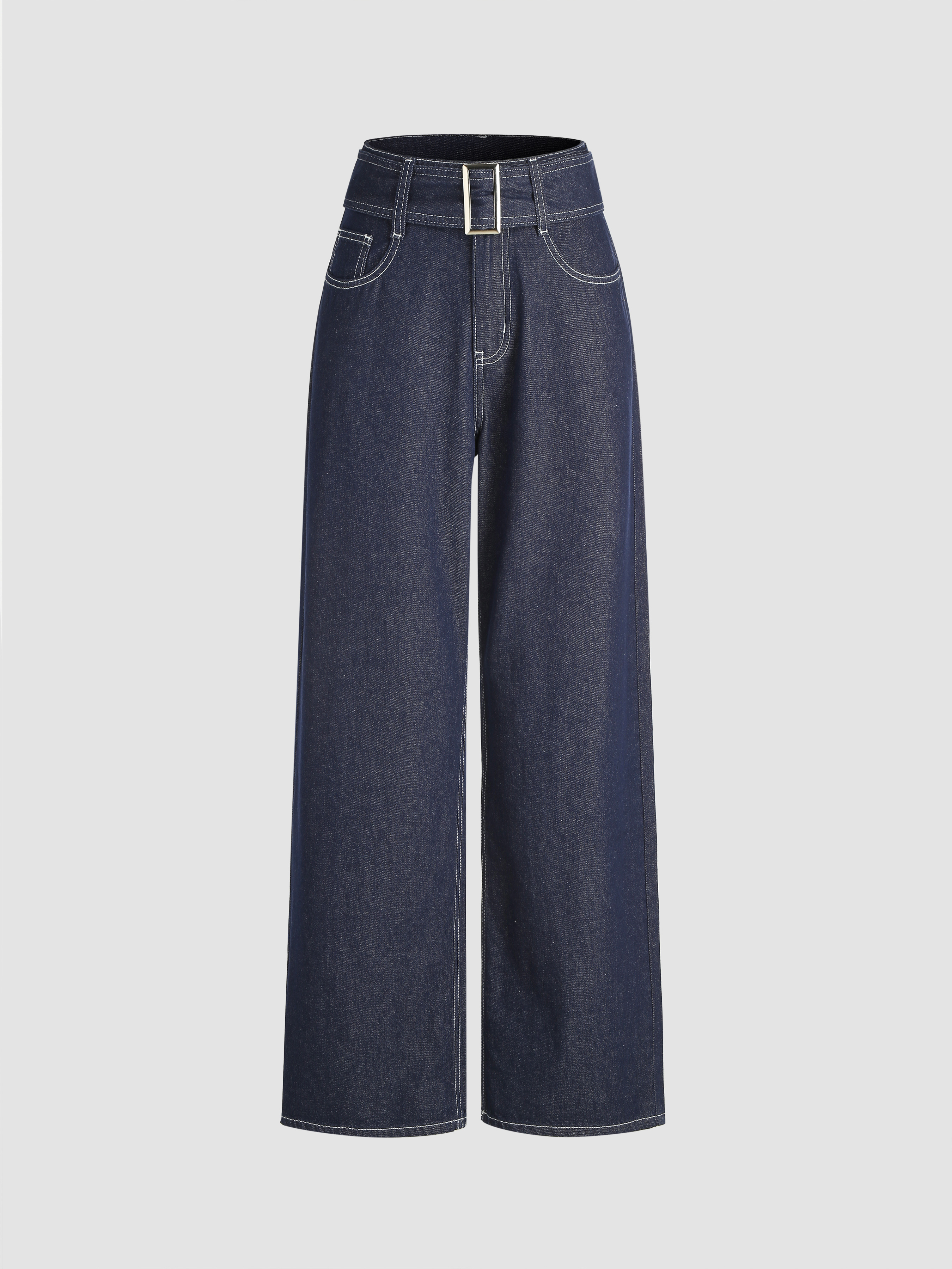 Denim High Waist Wide Leg Jeans with Belt For School Daily Casual