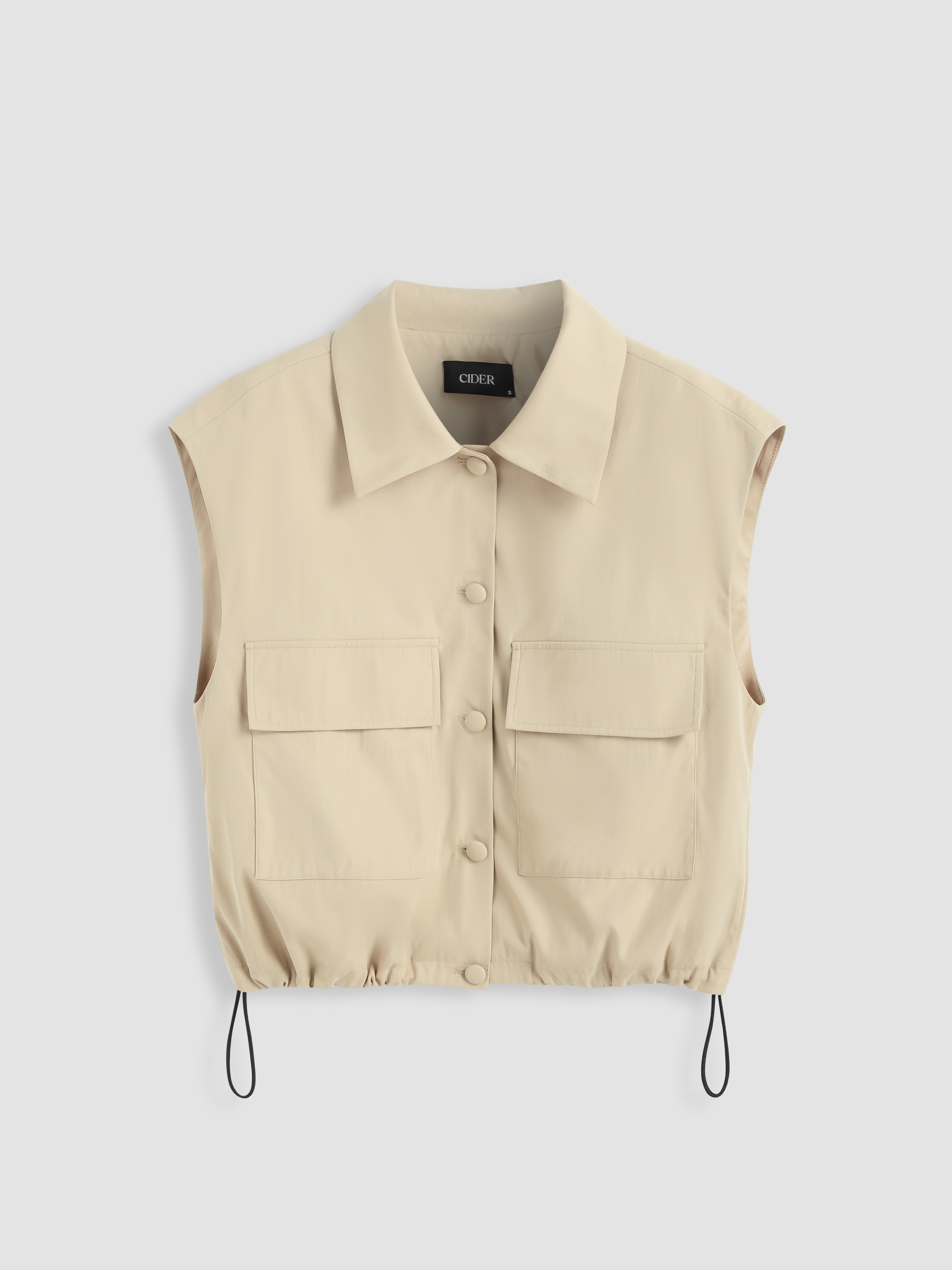 Collar Solid Pocket Jacket Vest - Cider