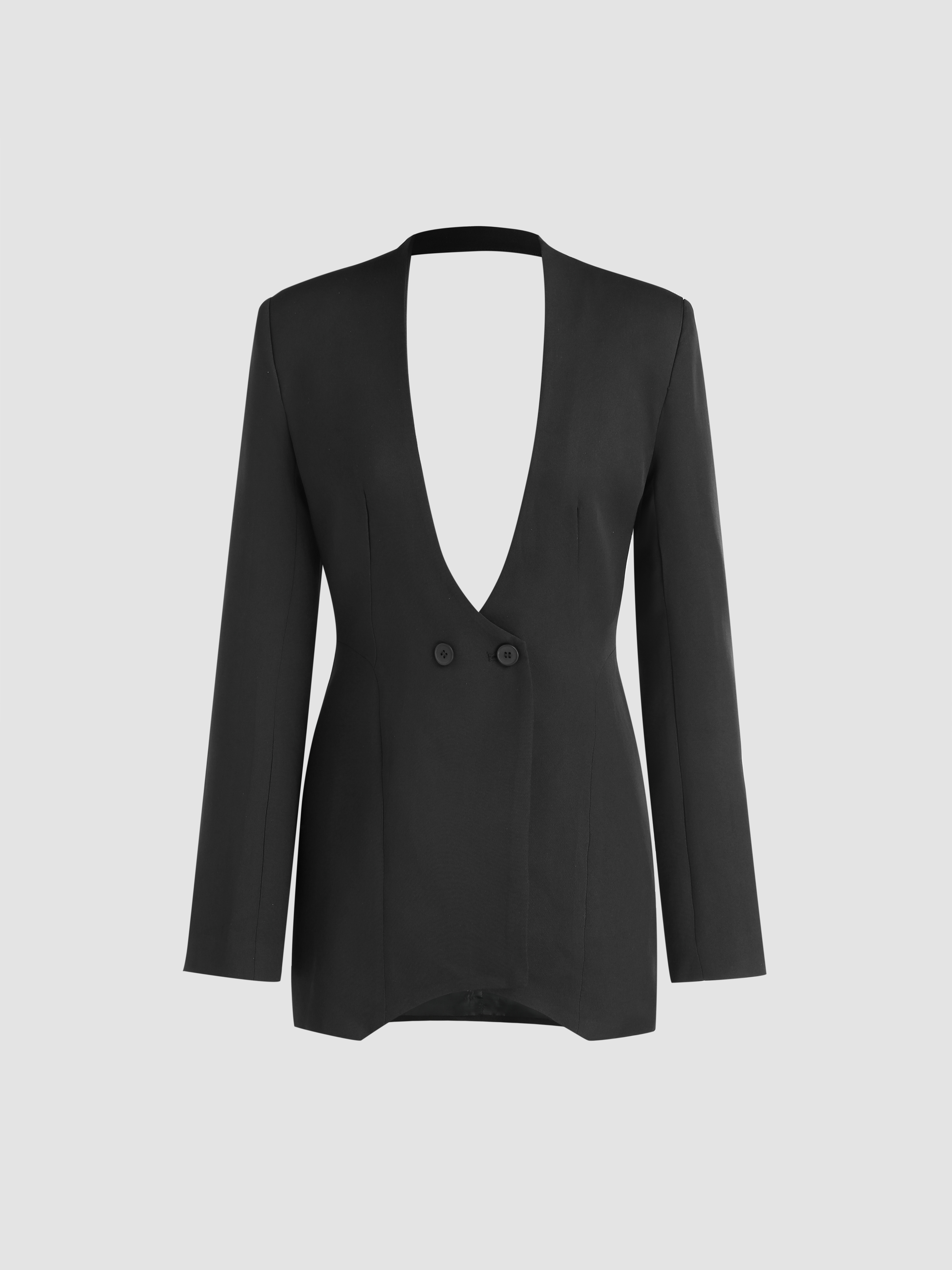 V-neck Solid Button Blazer - Cider