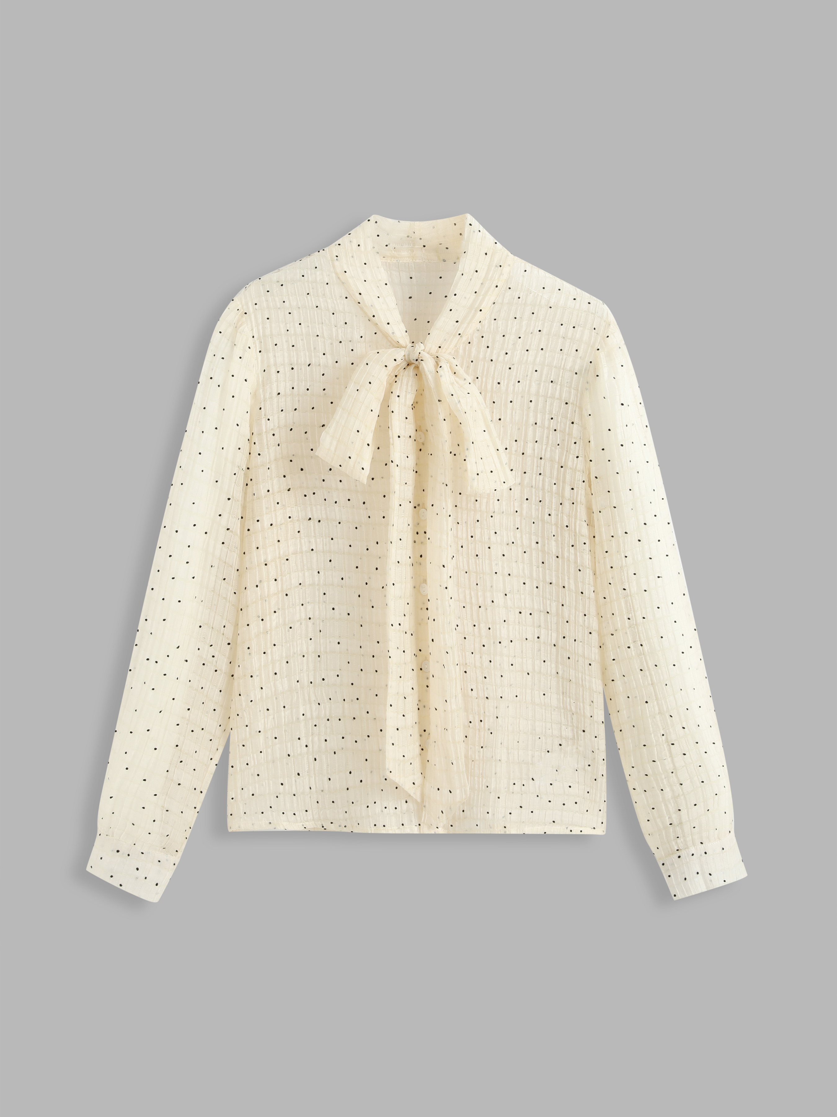 Woven Round Neckline Polka Dot Long Sleeve Blouse For Daily Casual ...