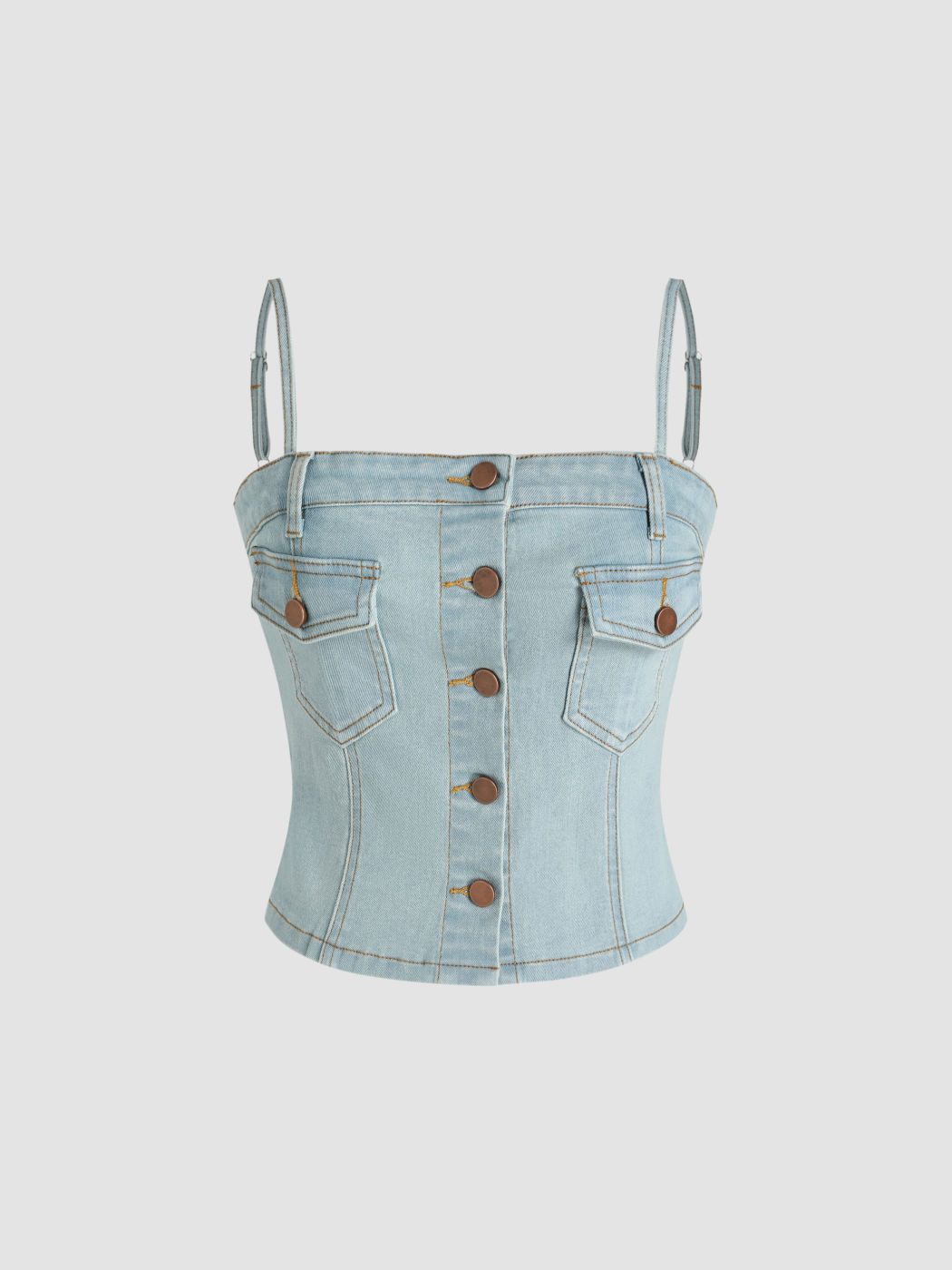Denim Solid Denim Pocket Cami Top For Holiday