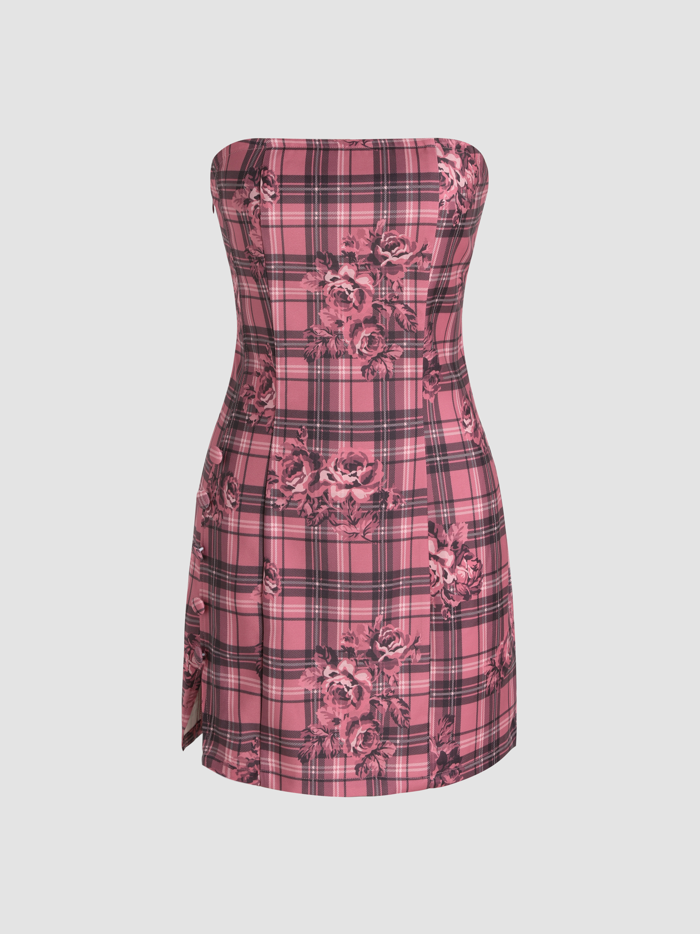 Sun Dresses Gingham Dress Picnic Dress Woven Floral Check Split Tube ...