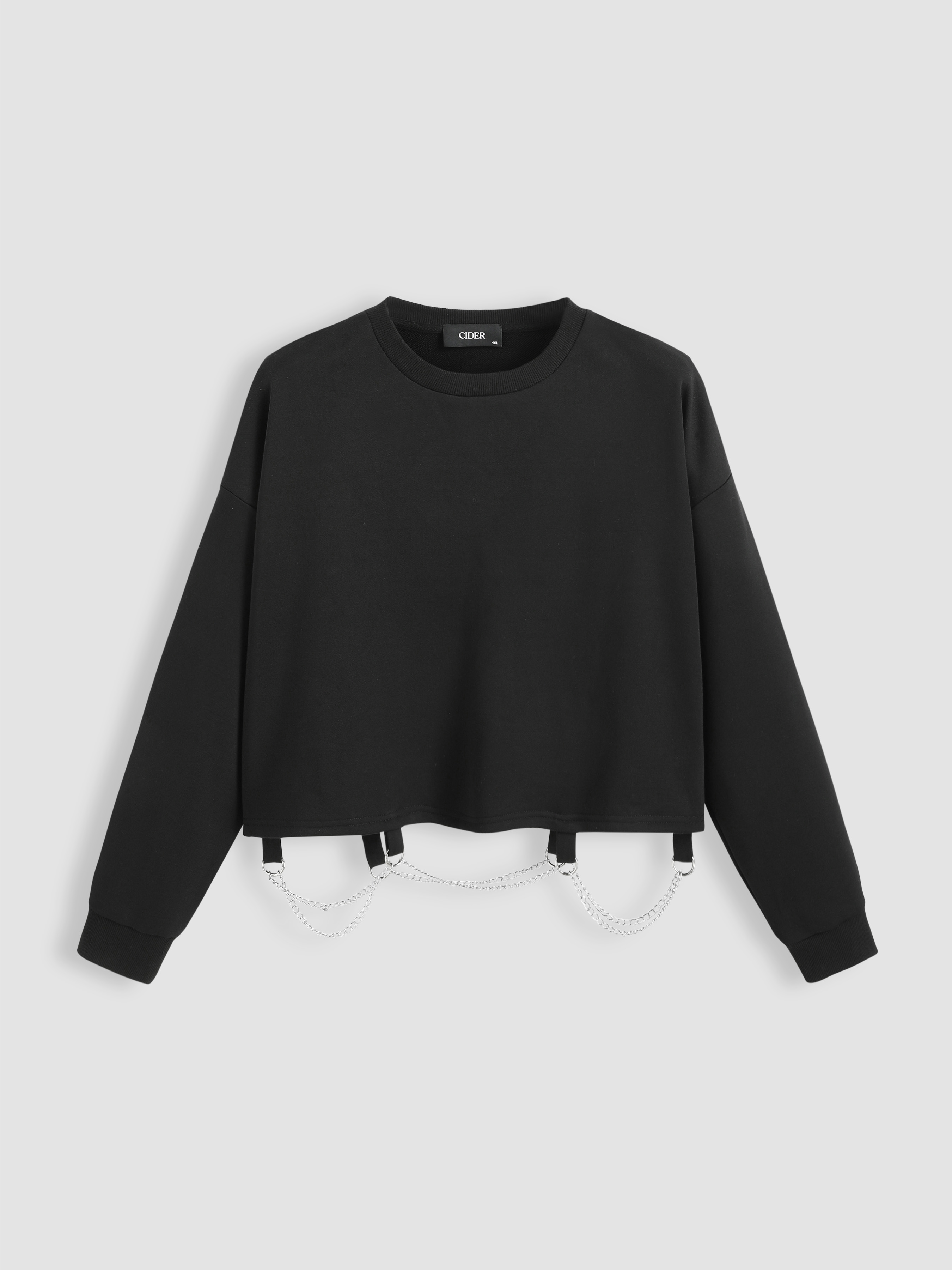 Terry Round Neckline Solid Chain Sweatshirt Curve & Plus - Cider