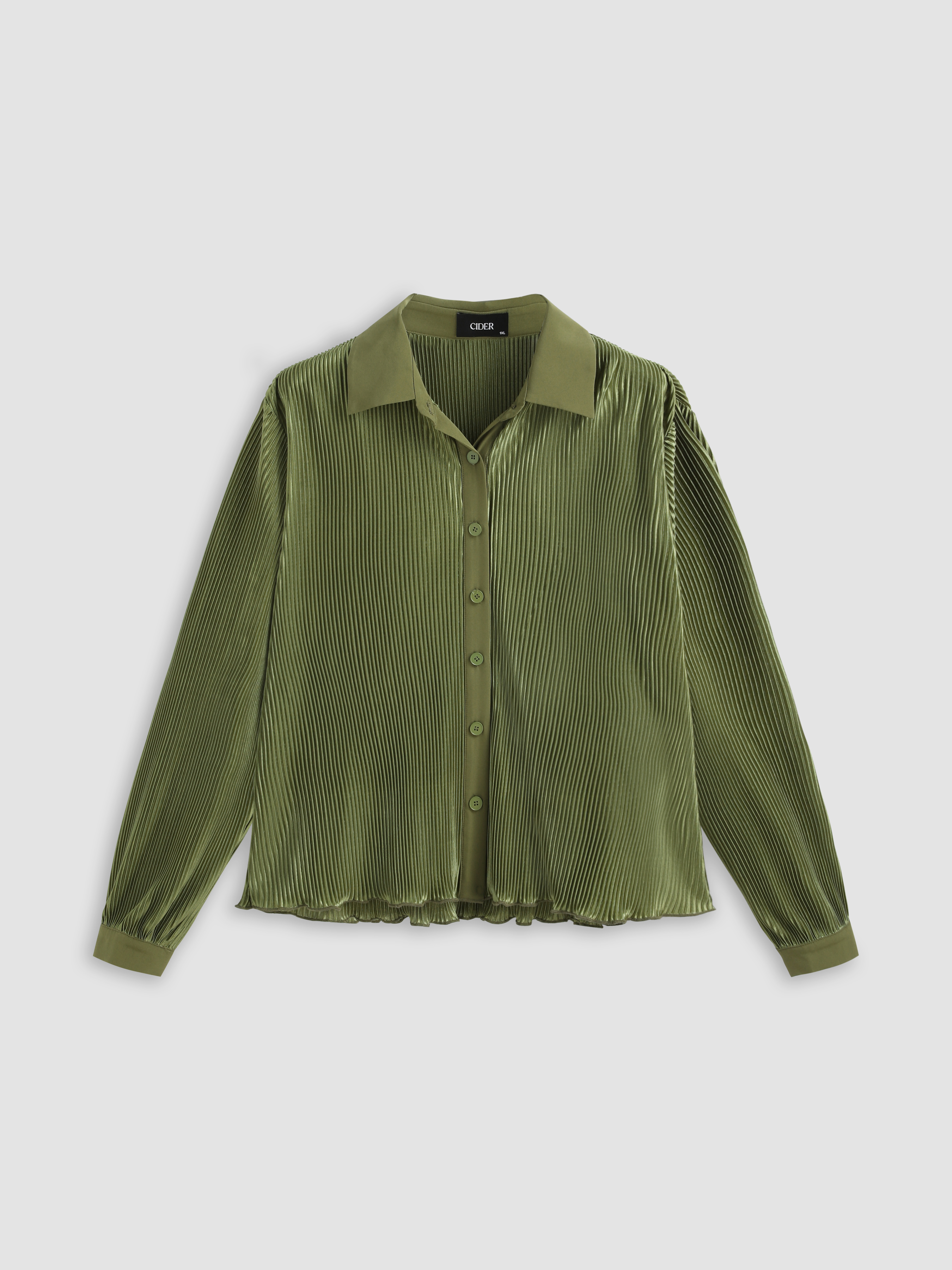 Collar Solid Button Up Long Sleeve Blouse Curve & Plus - Cider