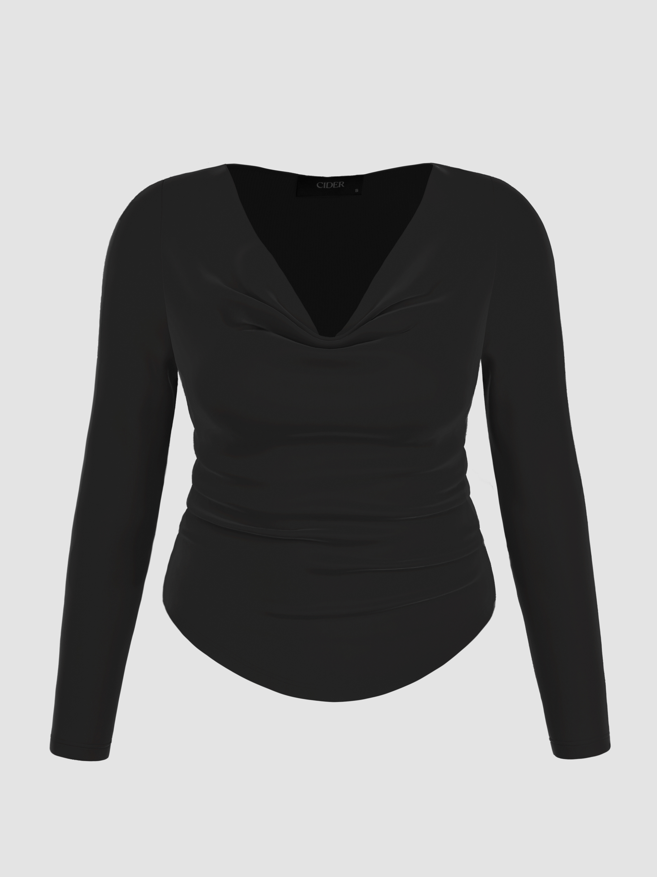 Knit Fabric Cowl Neck Solid Ruched Long Sleeve Crop Top Curve & Plus ...