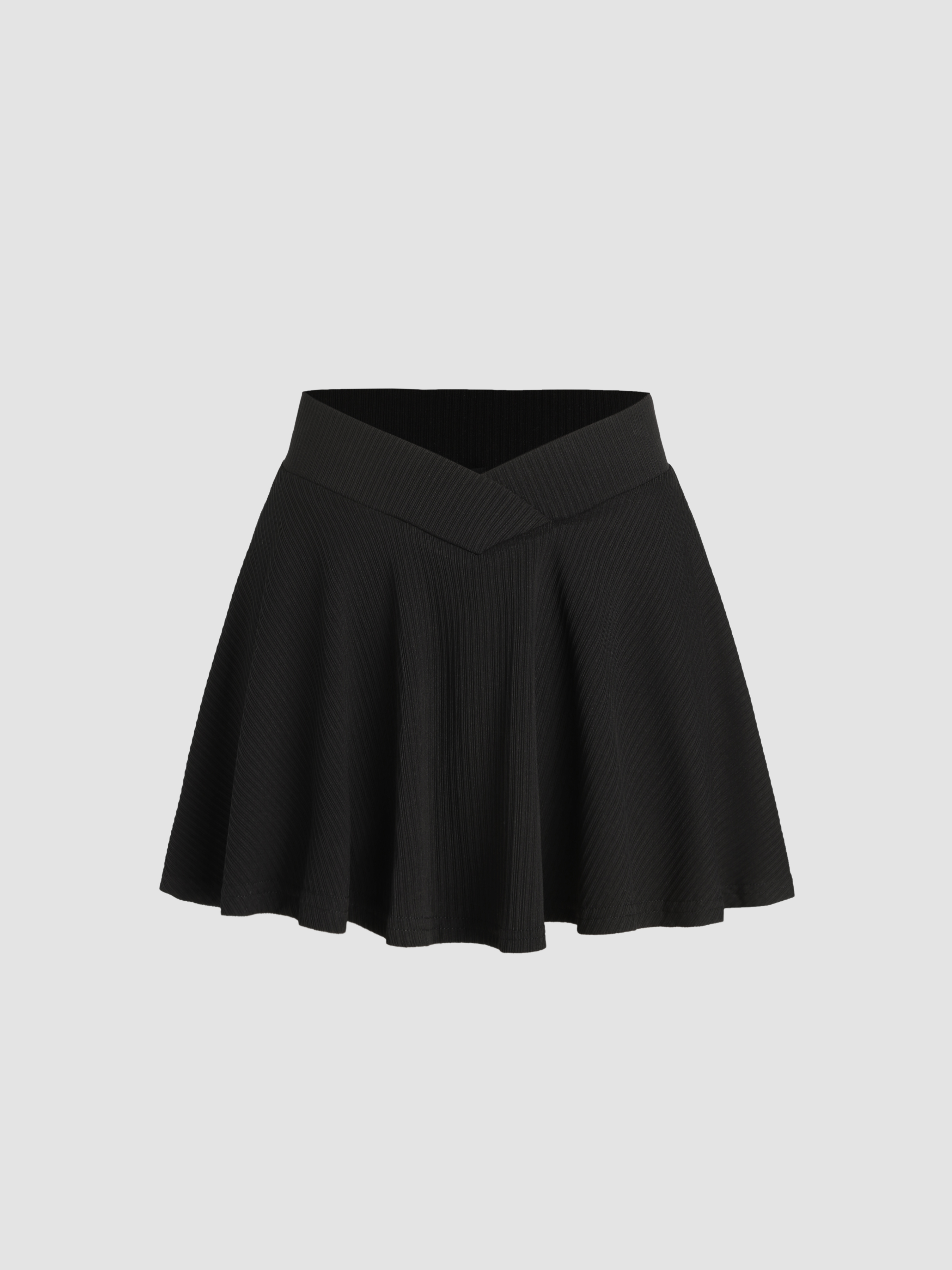 Knit Fabric Solid V-shaped Waist Ruffle Skort For School Daily Casual
