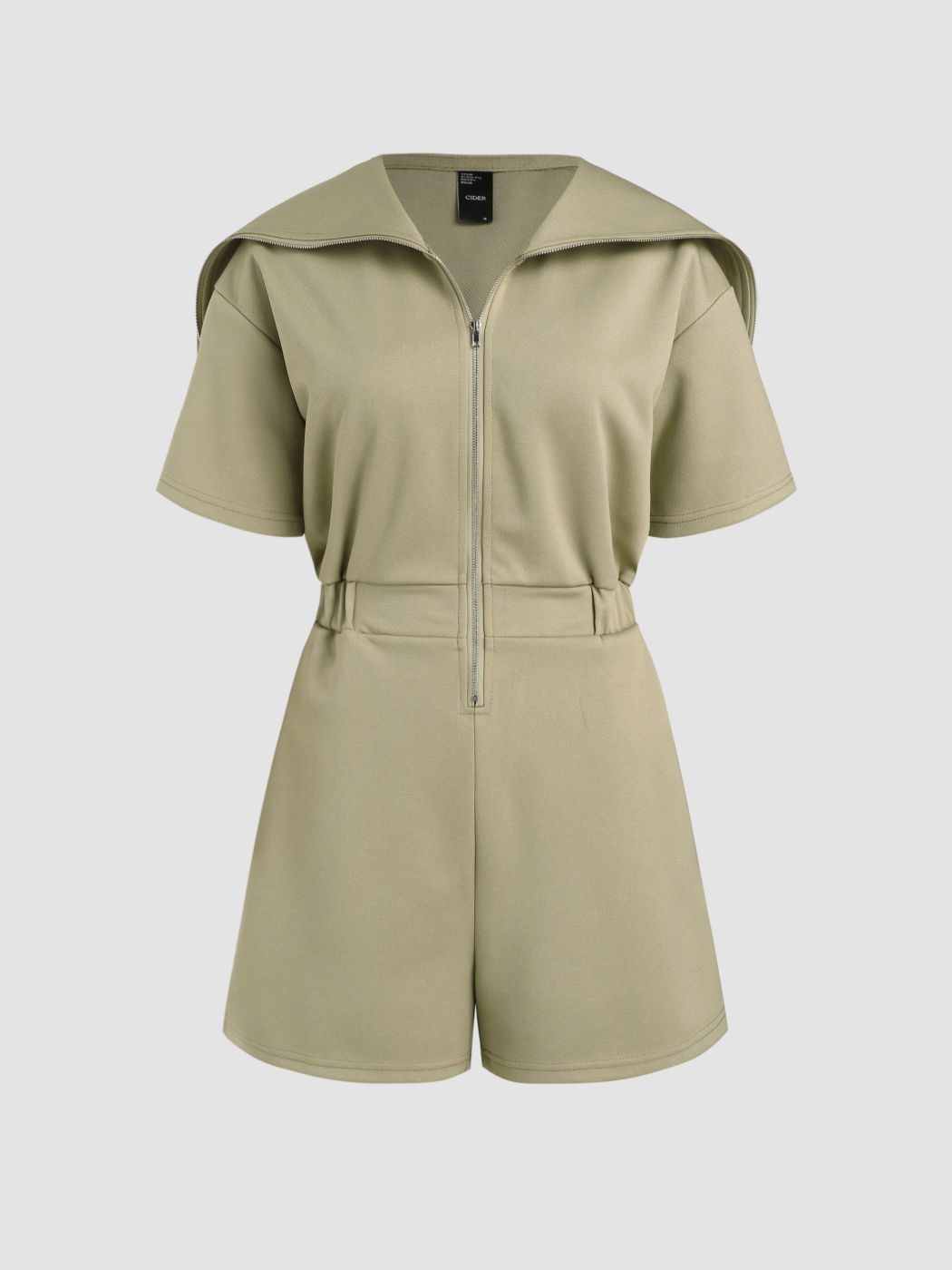 Knit Fabric Collar Solid Zipper Romper For Daily Casual Picnic