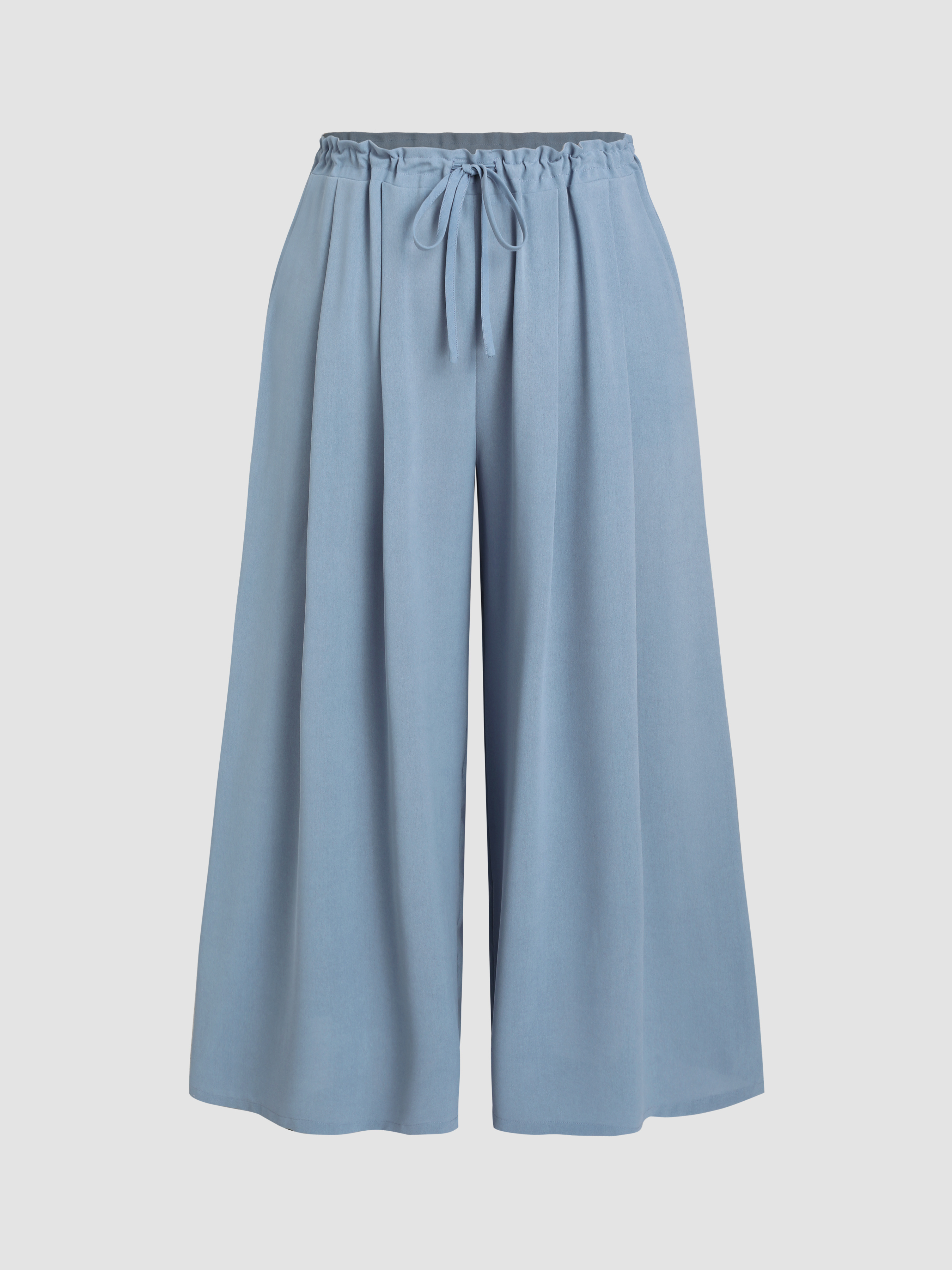 Woven Mid Waist Drawstring Wide Leg Trousers Curve And Plus