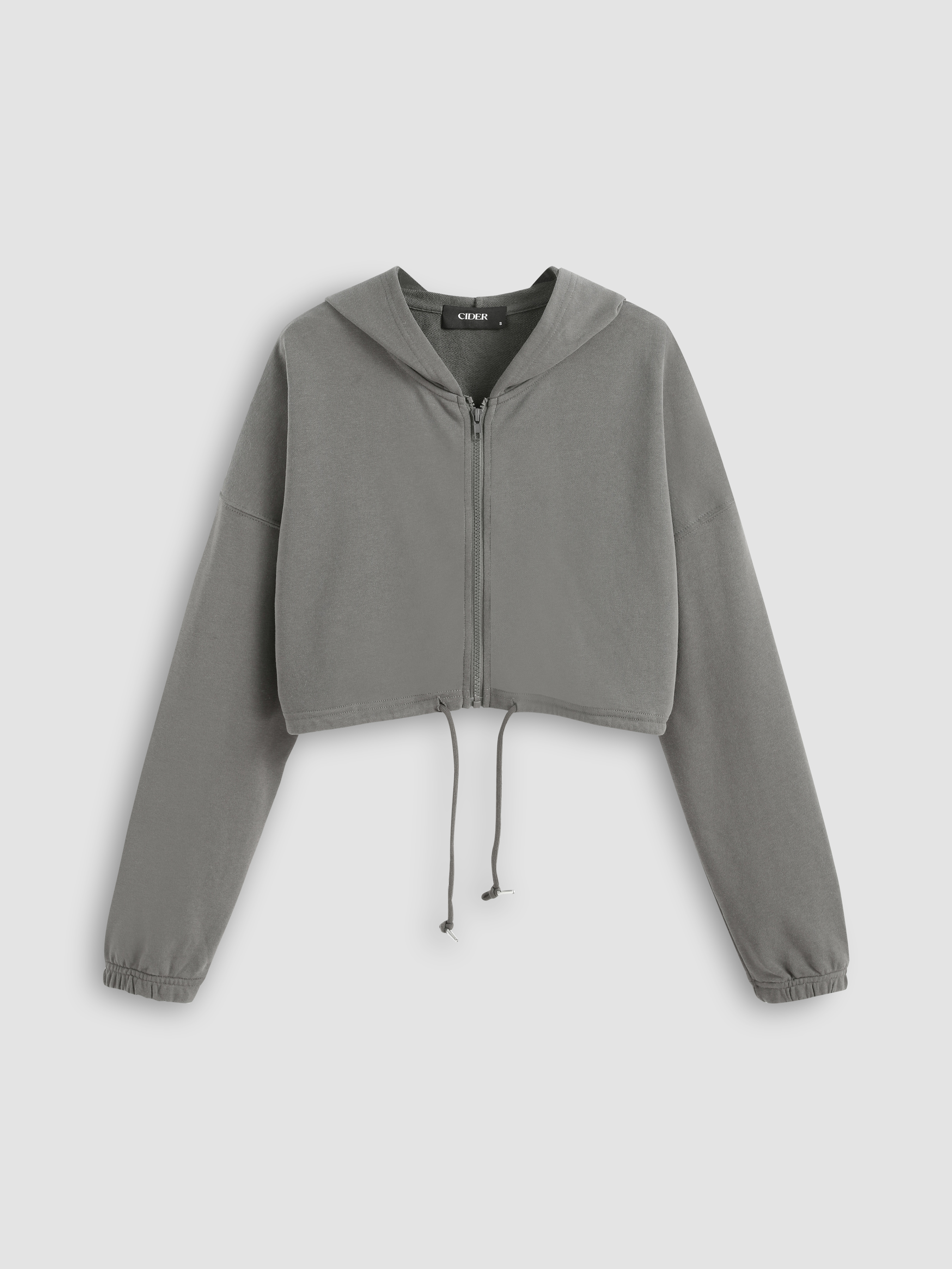 Solid Zipper Crop Hoodie For School Daily Casual