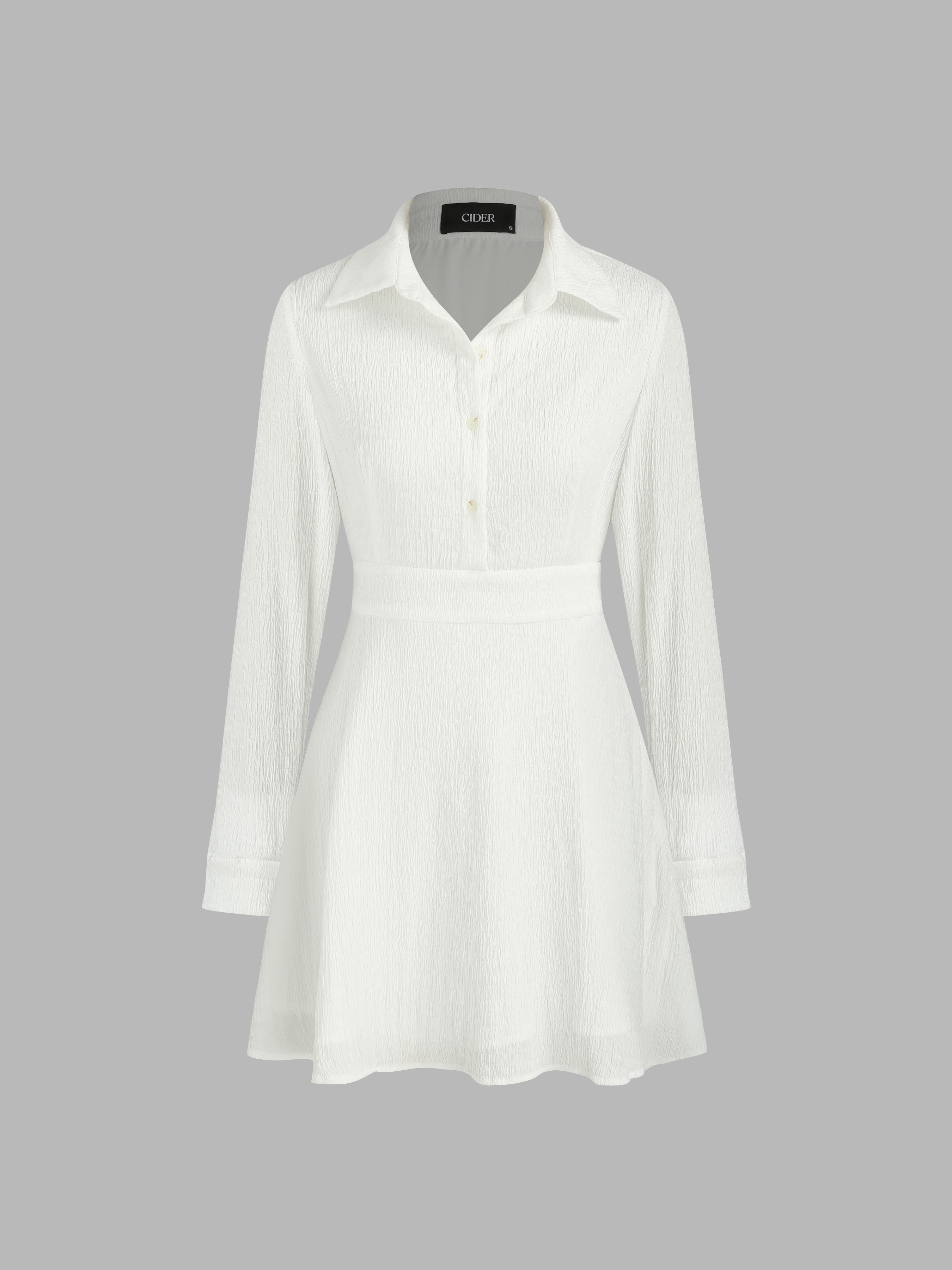 Collar Solid Pleated Mini Dress - Cider