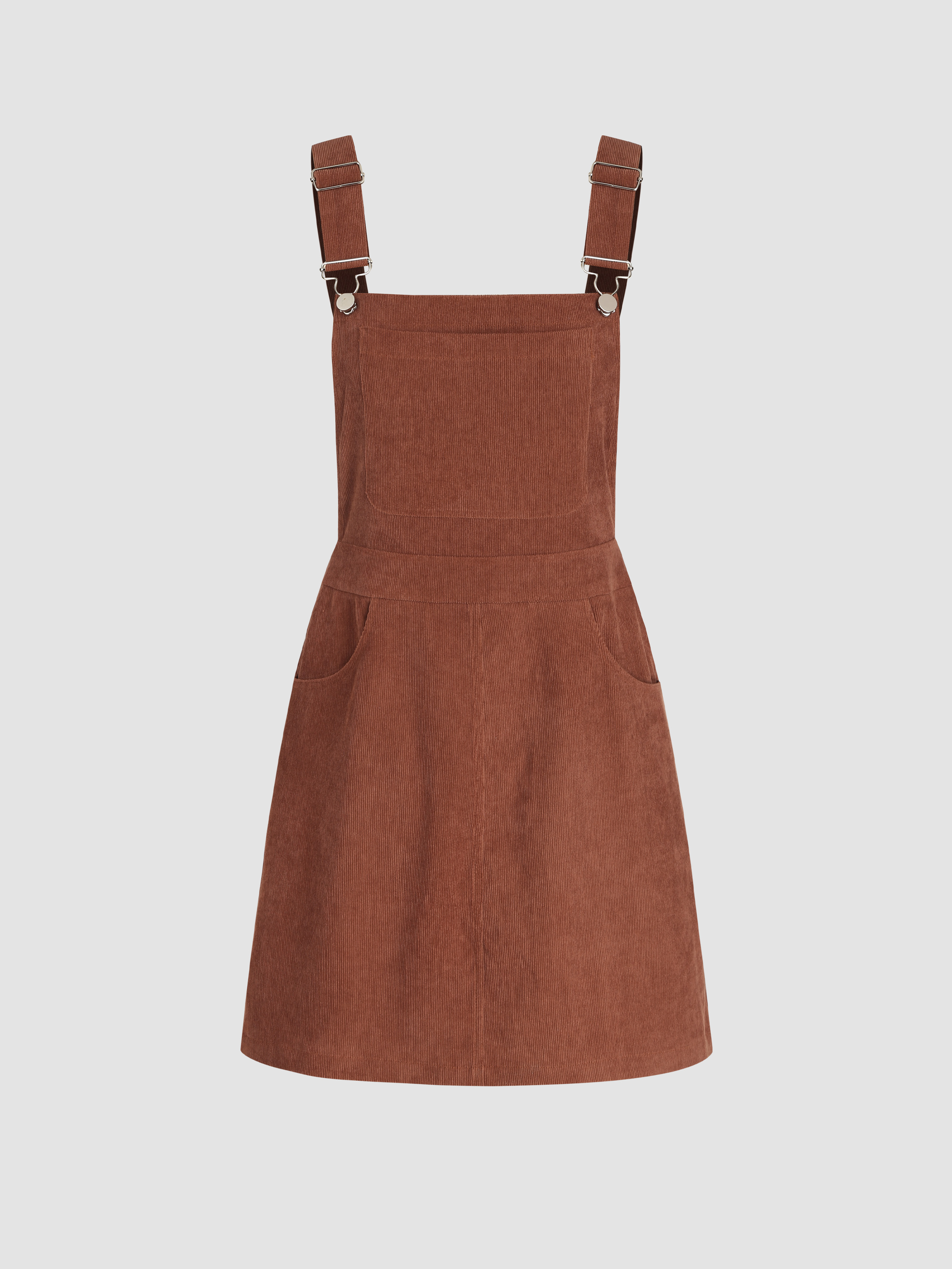 Corduroy Square Neck Solid Pocket Mini Dress - Cider