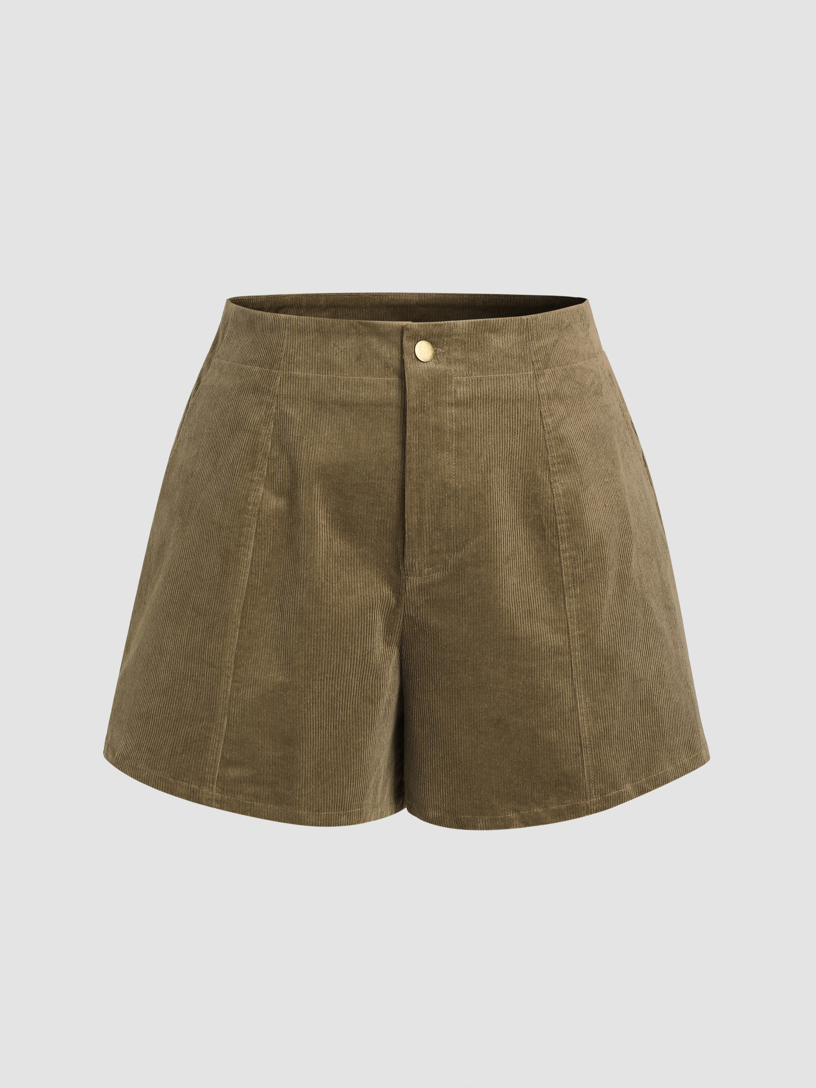 Corduroy Corduroy Mid Waist Solid Pocket Shorts Curve & Plus For School Daily Casual