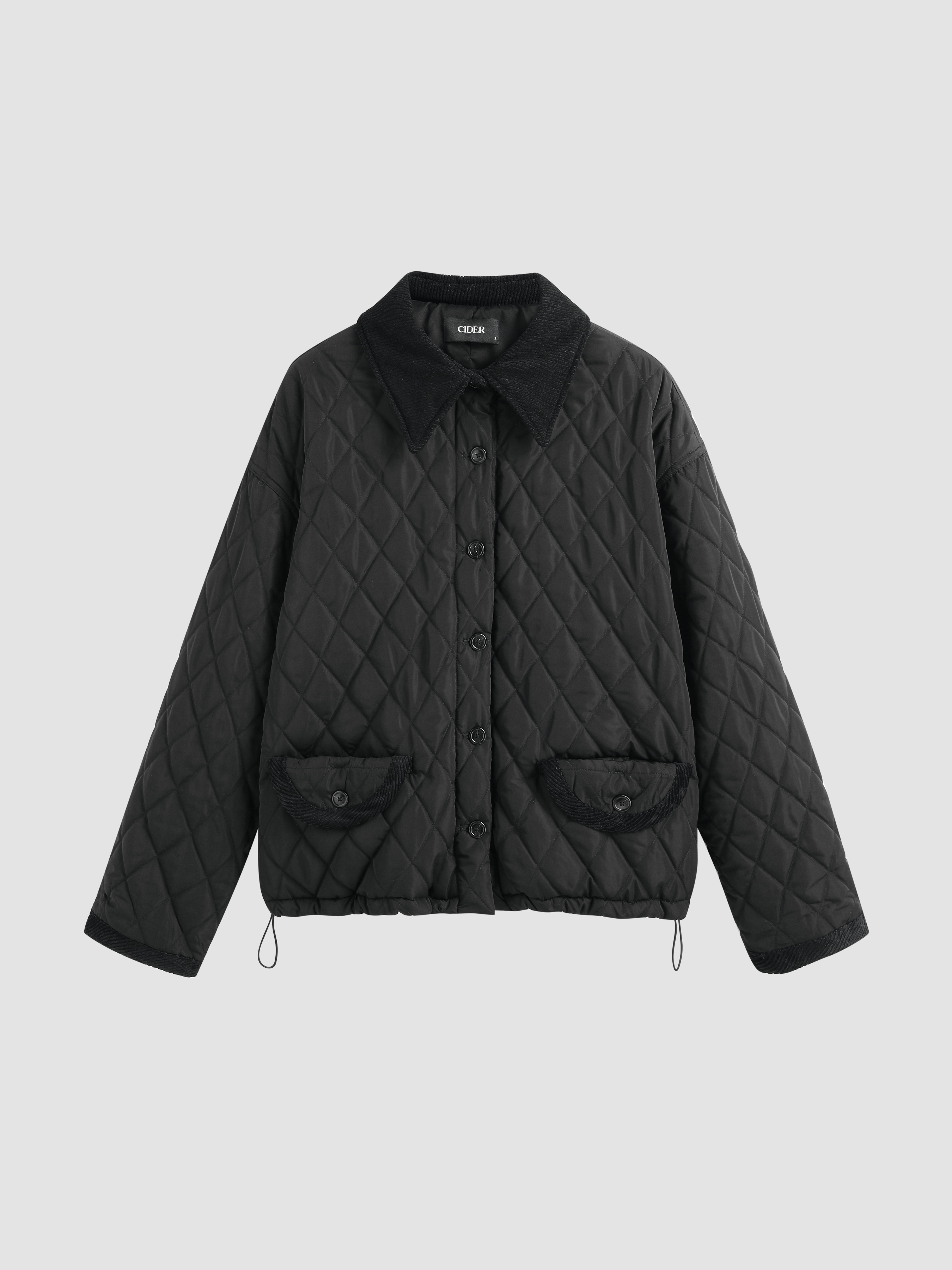 Woven Collar Solid Quilted Pocket Puffer Jacket For Daily Casual