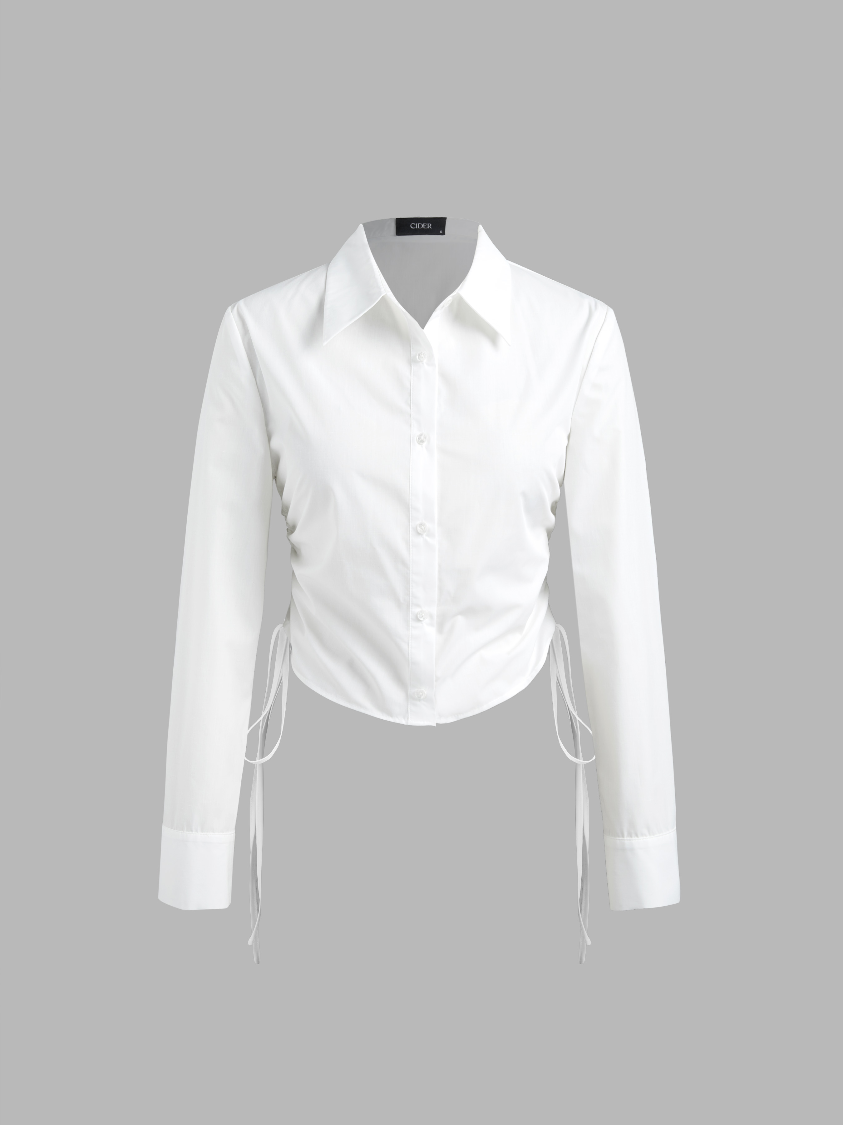 Collar Solid Drawstring Long Sleeve Blouse For Daily Casual School