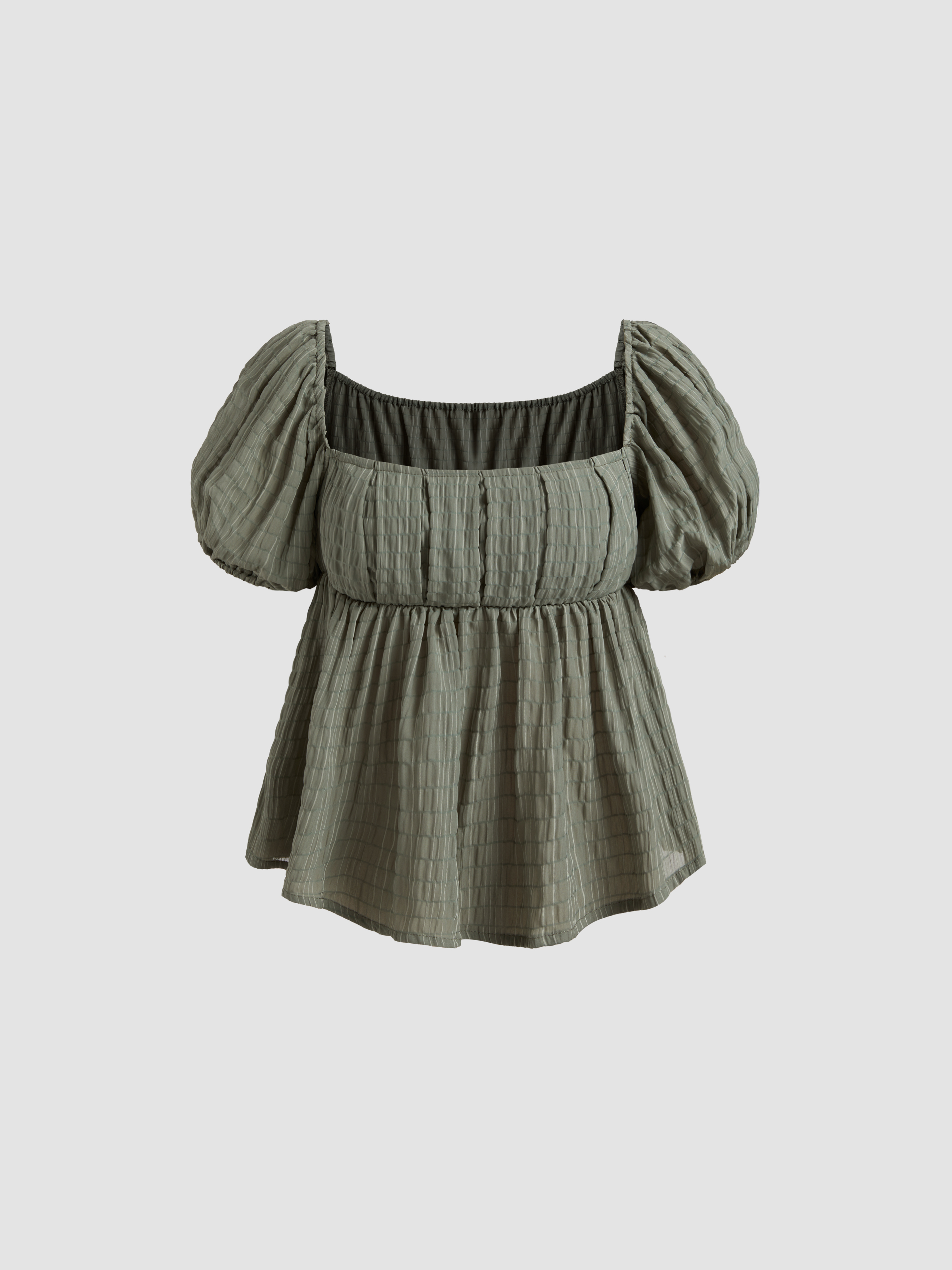Square Neck Solid Pleated Short Sleeve Top - Cider