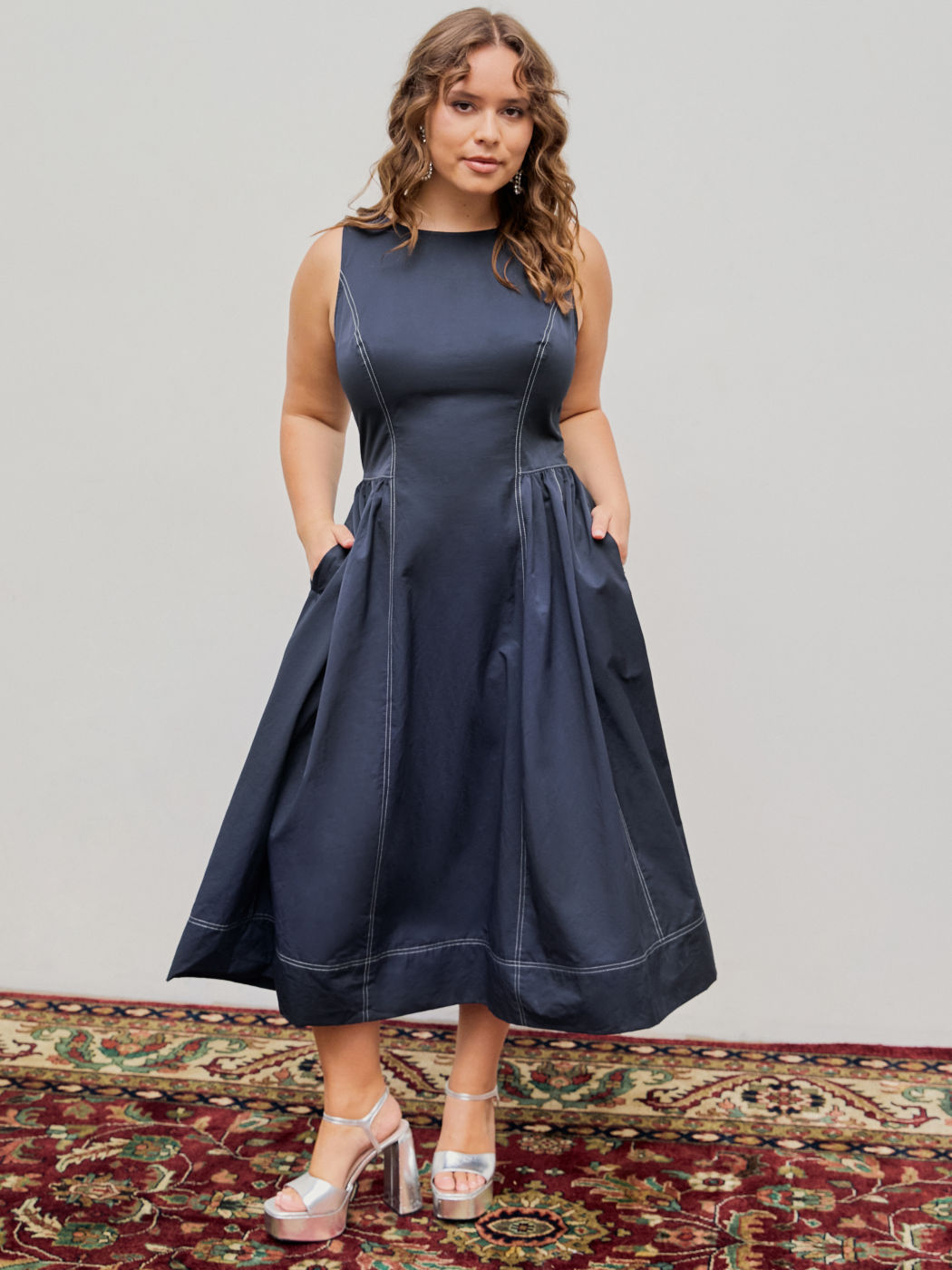 Woven Round Neckline Maxi Dress Curve & Plus For Daily Casual Picnic ...