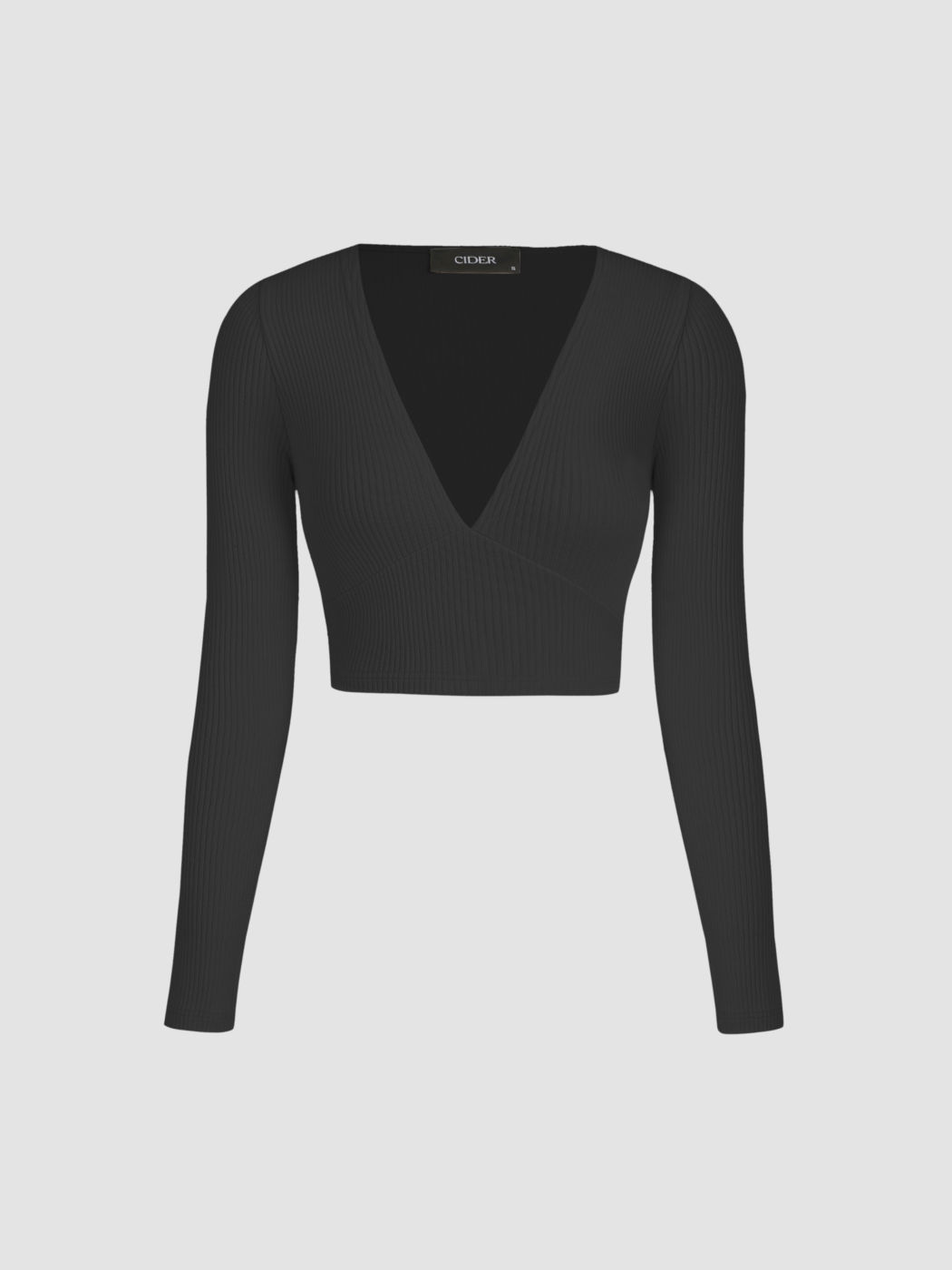 Knit Fabric V Neck Solid Long Sleeve Crop Top And Pants Matching Set For