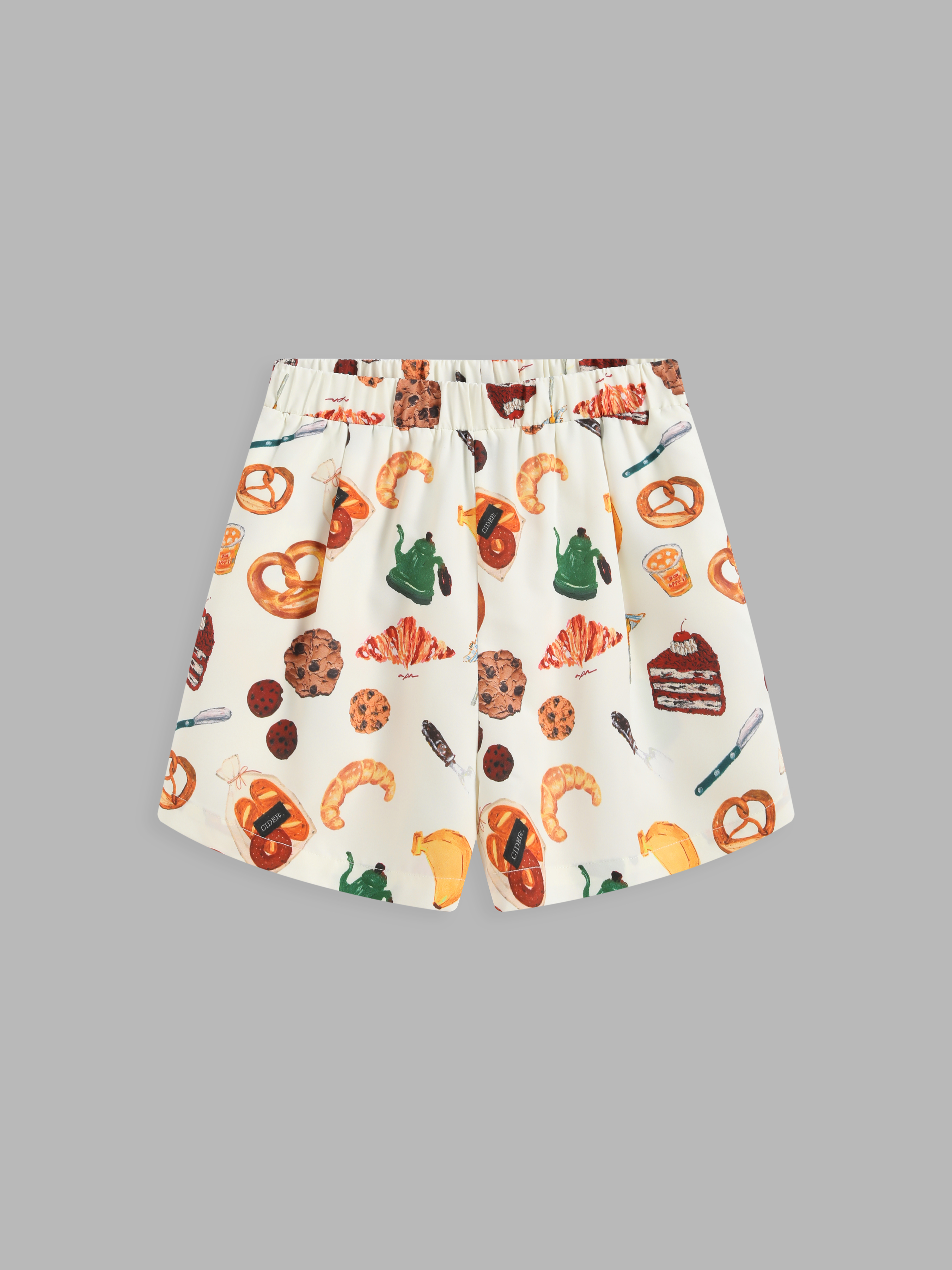 Mid Waist Food Abstract Pocket Shorts - Cider
