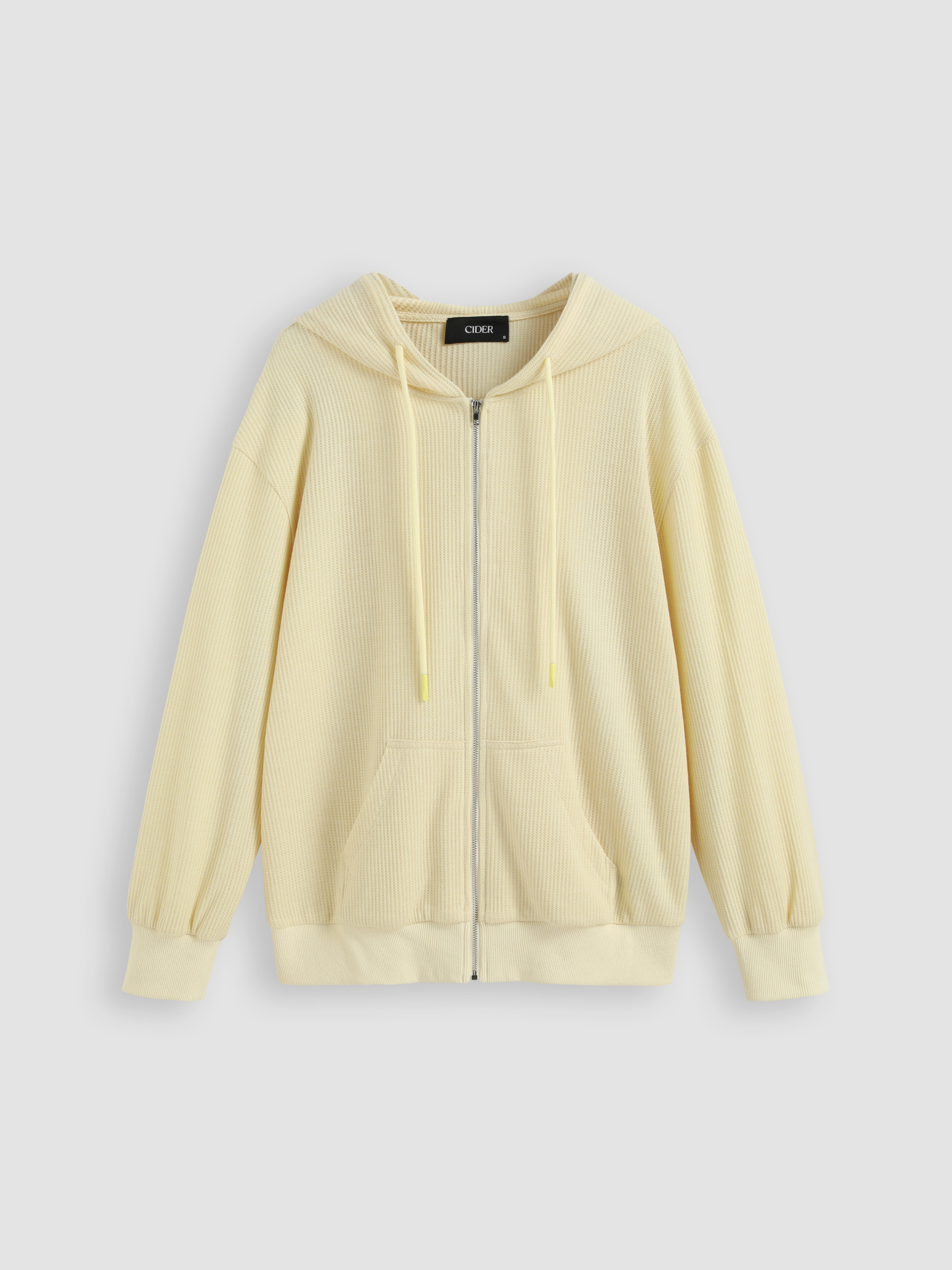 Knit Fabric Hooded Solid Zipper Long Sleeve Top For School Daily Casual