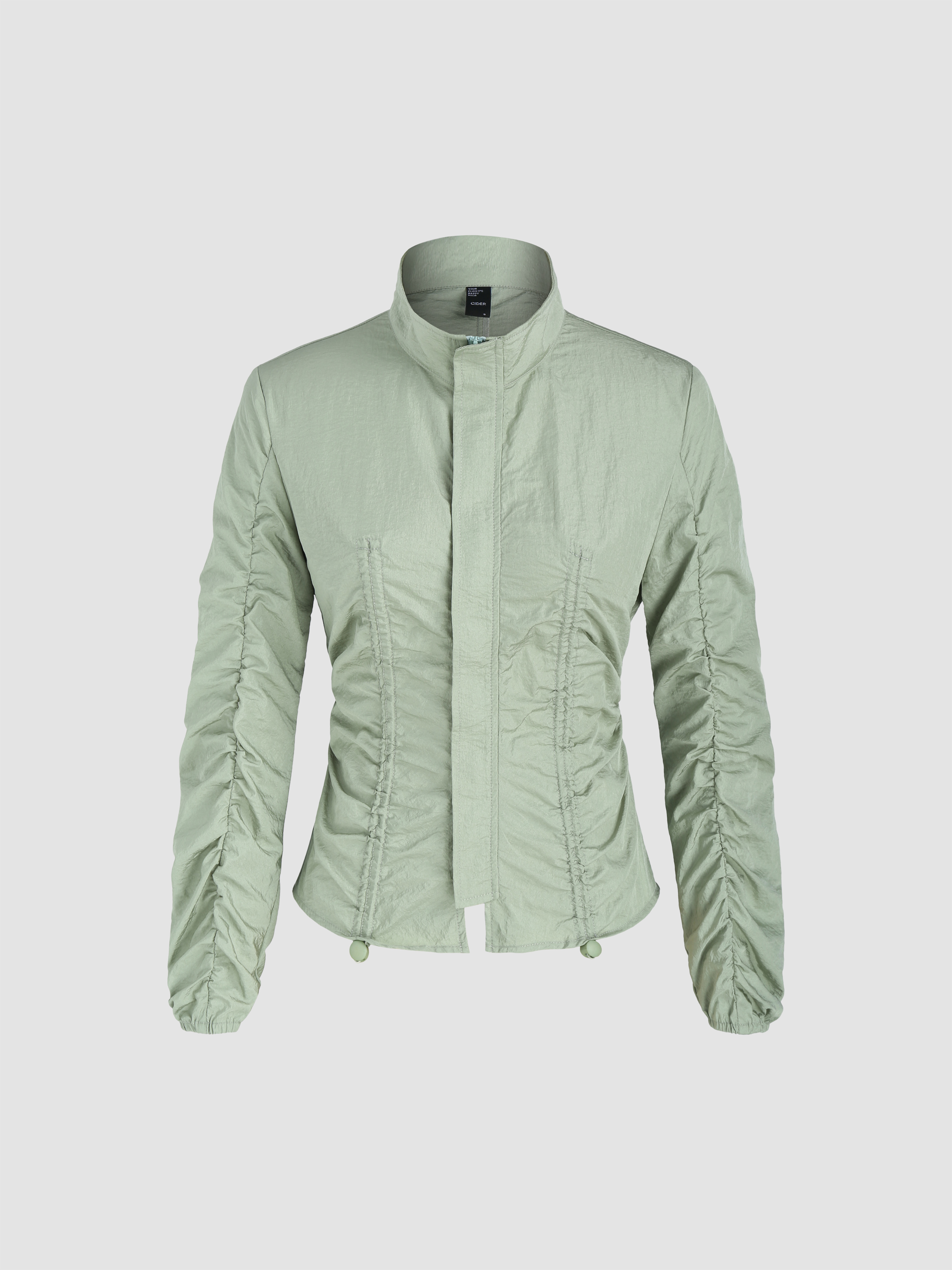 Woven High Neck Ruched Drawstring Jacket For Daily Casual Work