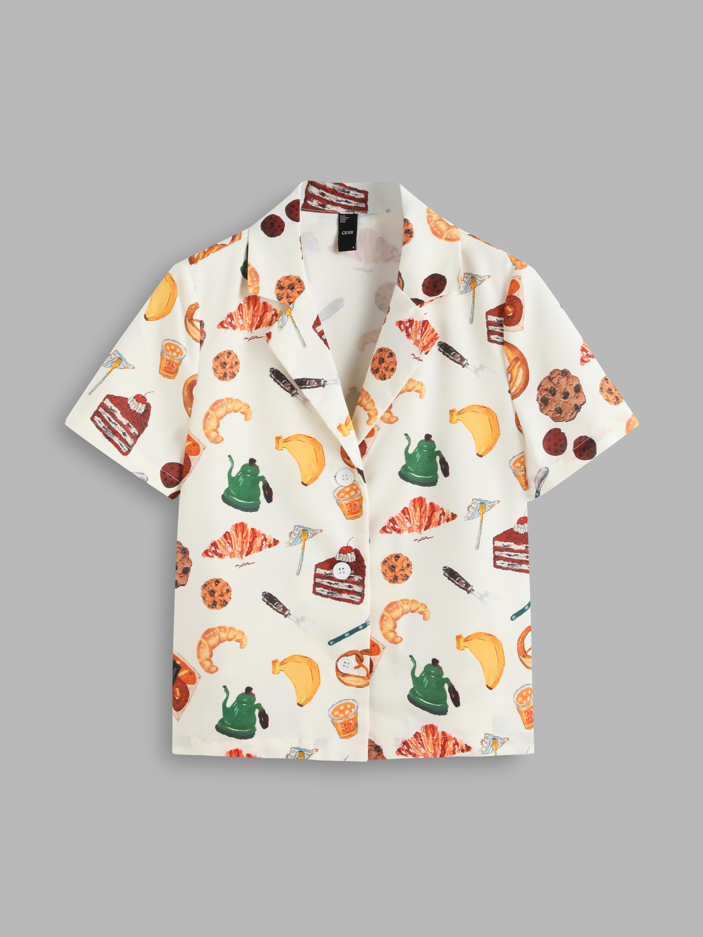 Collar Food Short Sleeve Blouse - Cider