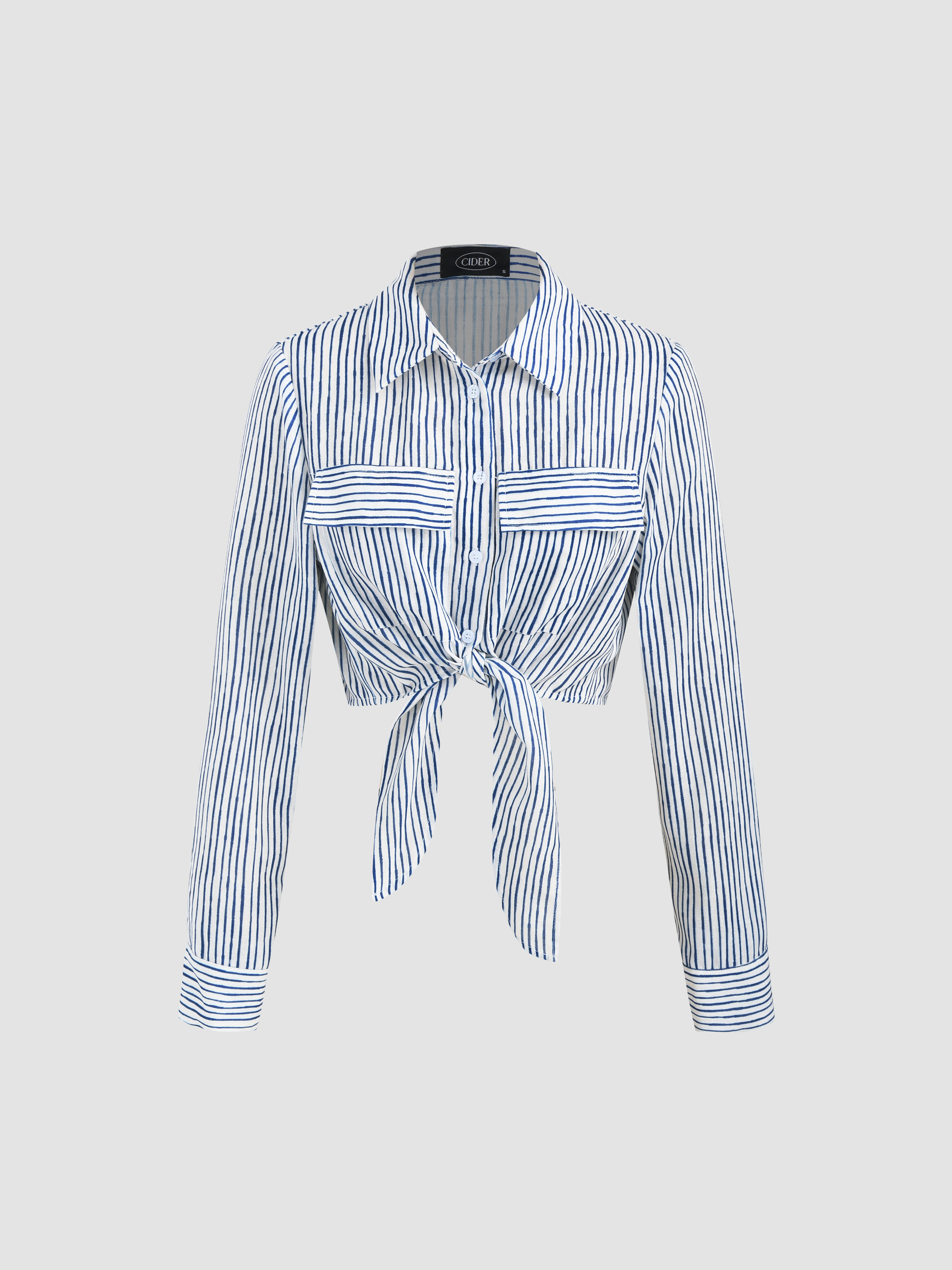 Collar Stripes Stripe Long Sleeve Blouse For Daily Casual Coffee Shop