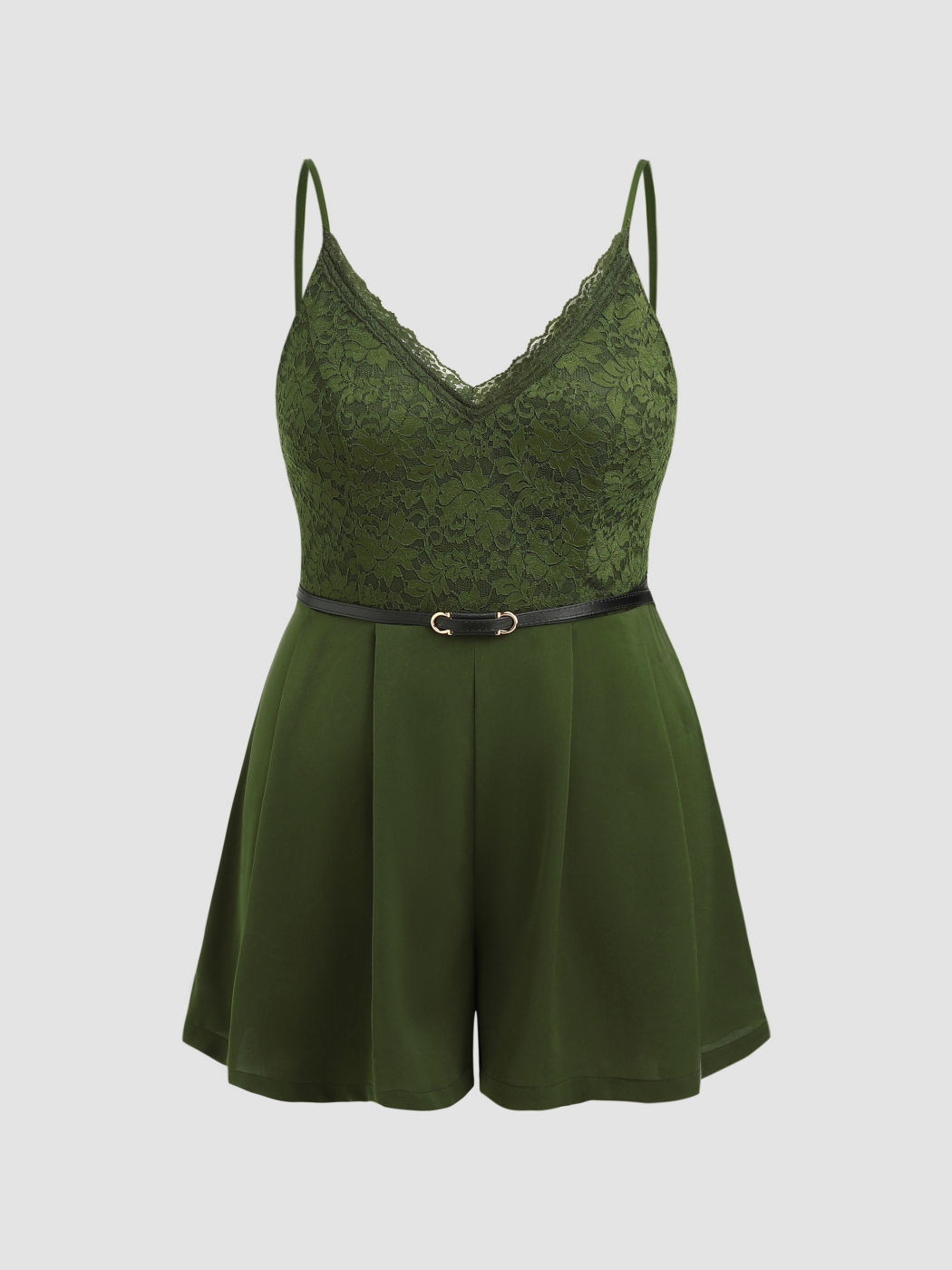 Floral Lace Belted Cami Playsuit Curve & Plus - Cider