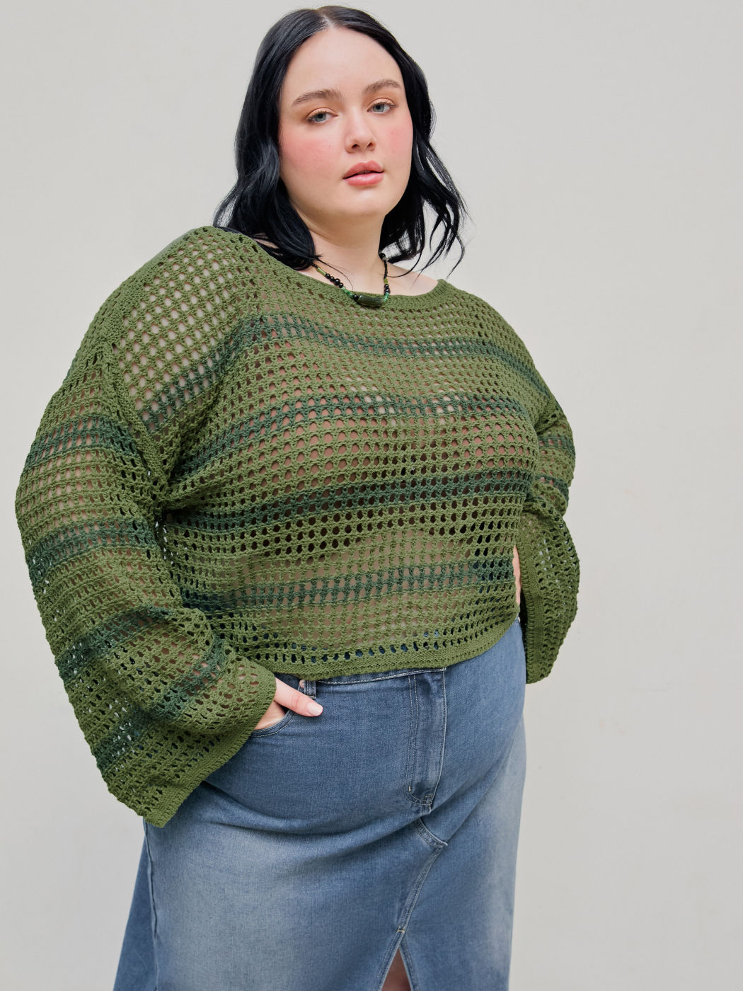 Striped Knitted Long Sleeve Top Curve & Plus - Cider