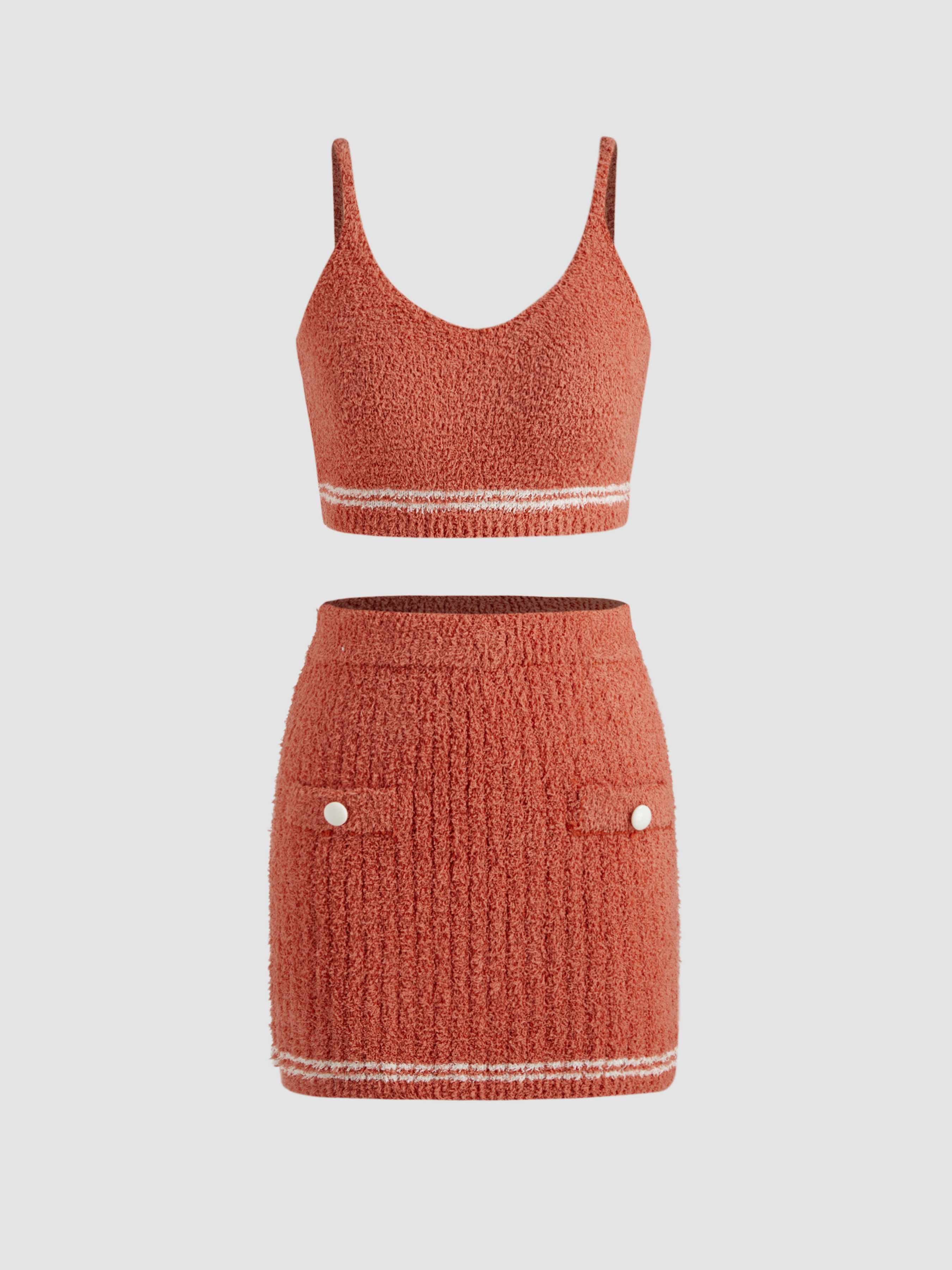Knit Fabric Knit Scoop Neckline Cami Top & Mini Skirt Matching set For ...