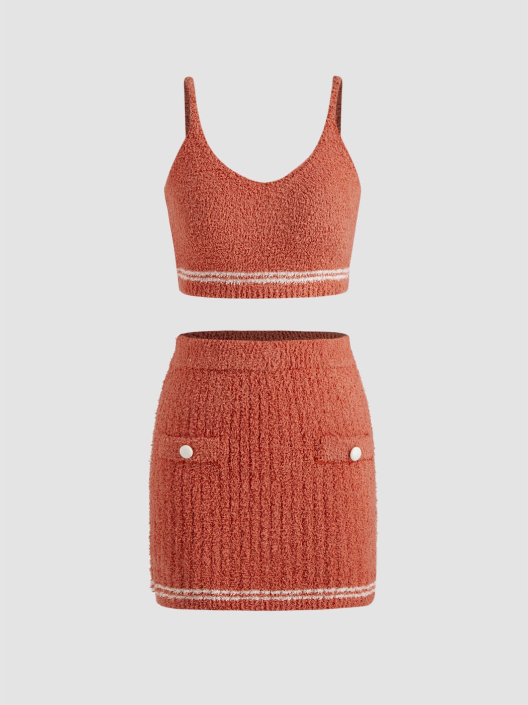 Knit Scoop Neckline Cami Top & Mini Skirt Matching set For Holiday