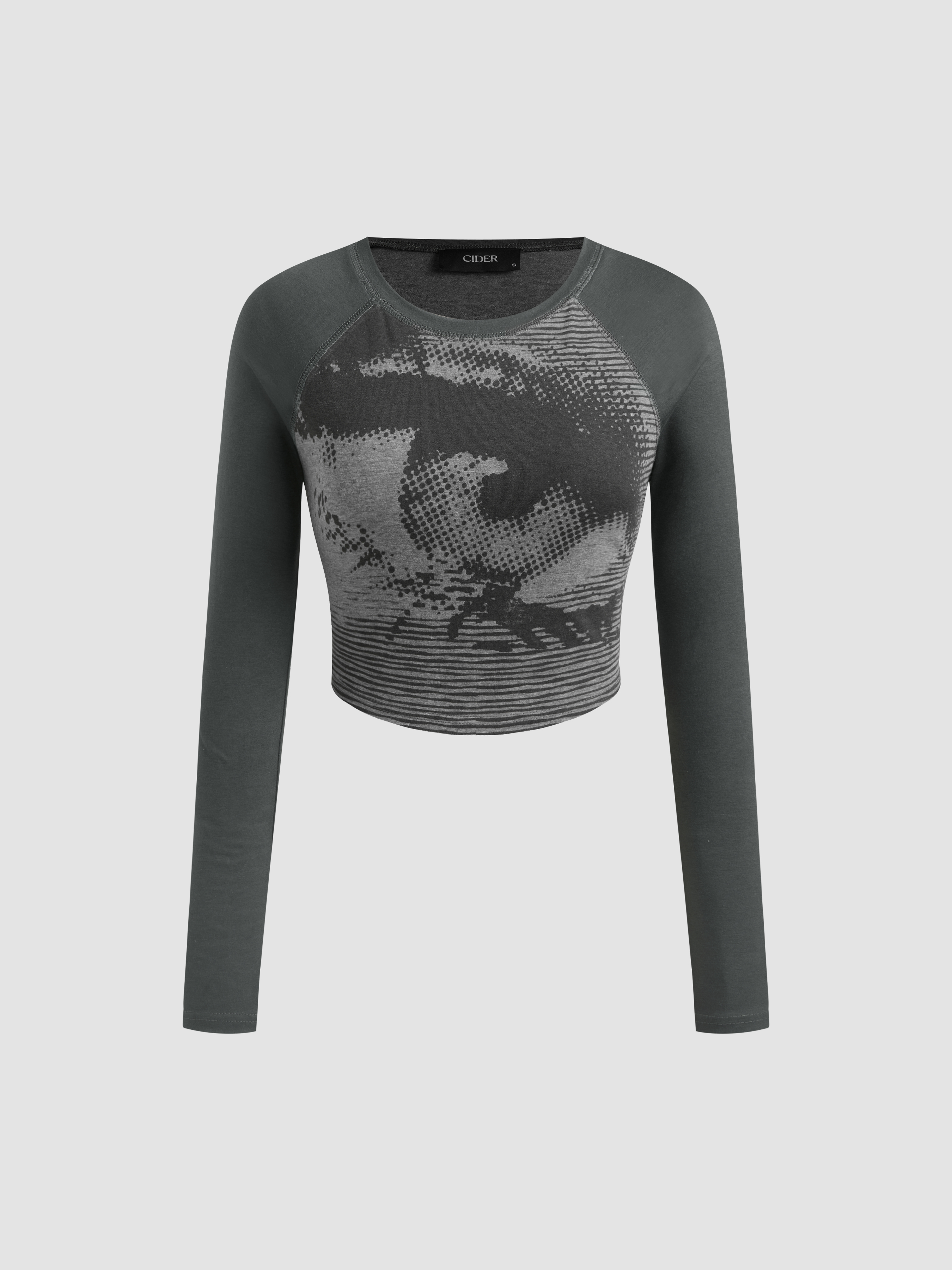 Jersey Round Neckline Graphic Long Sleeve Top For Daily Casual