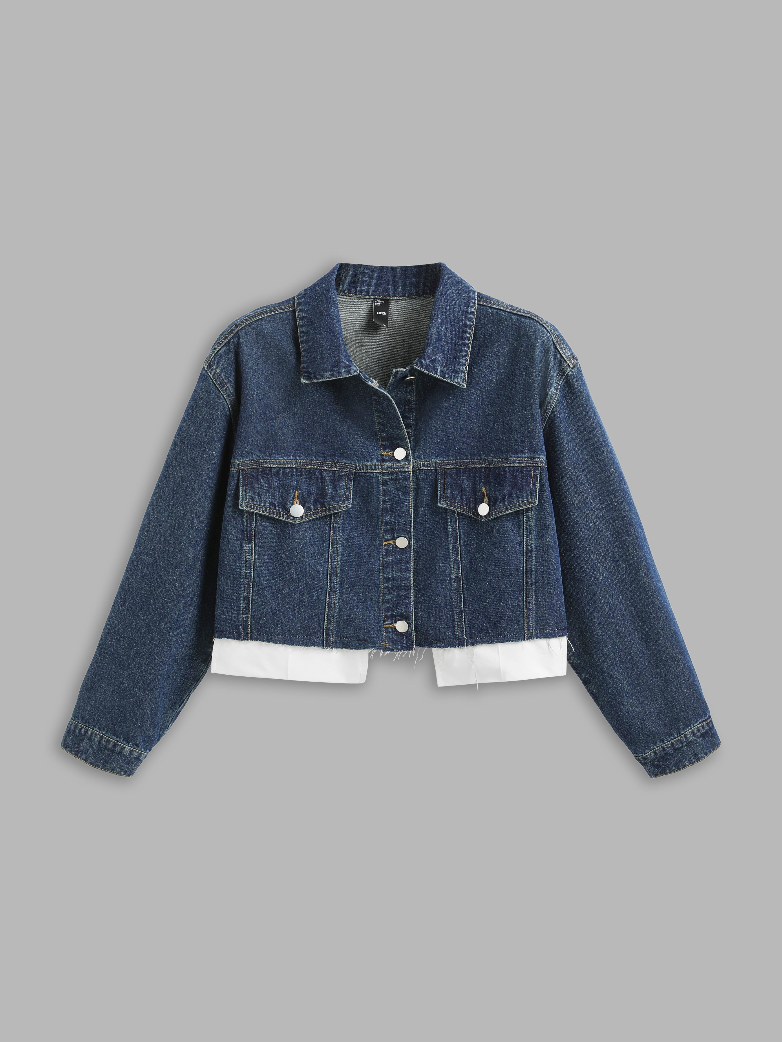 Collar Solid Button Denim Outerwear Curve & Plus For Daily Casual Picnic