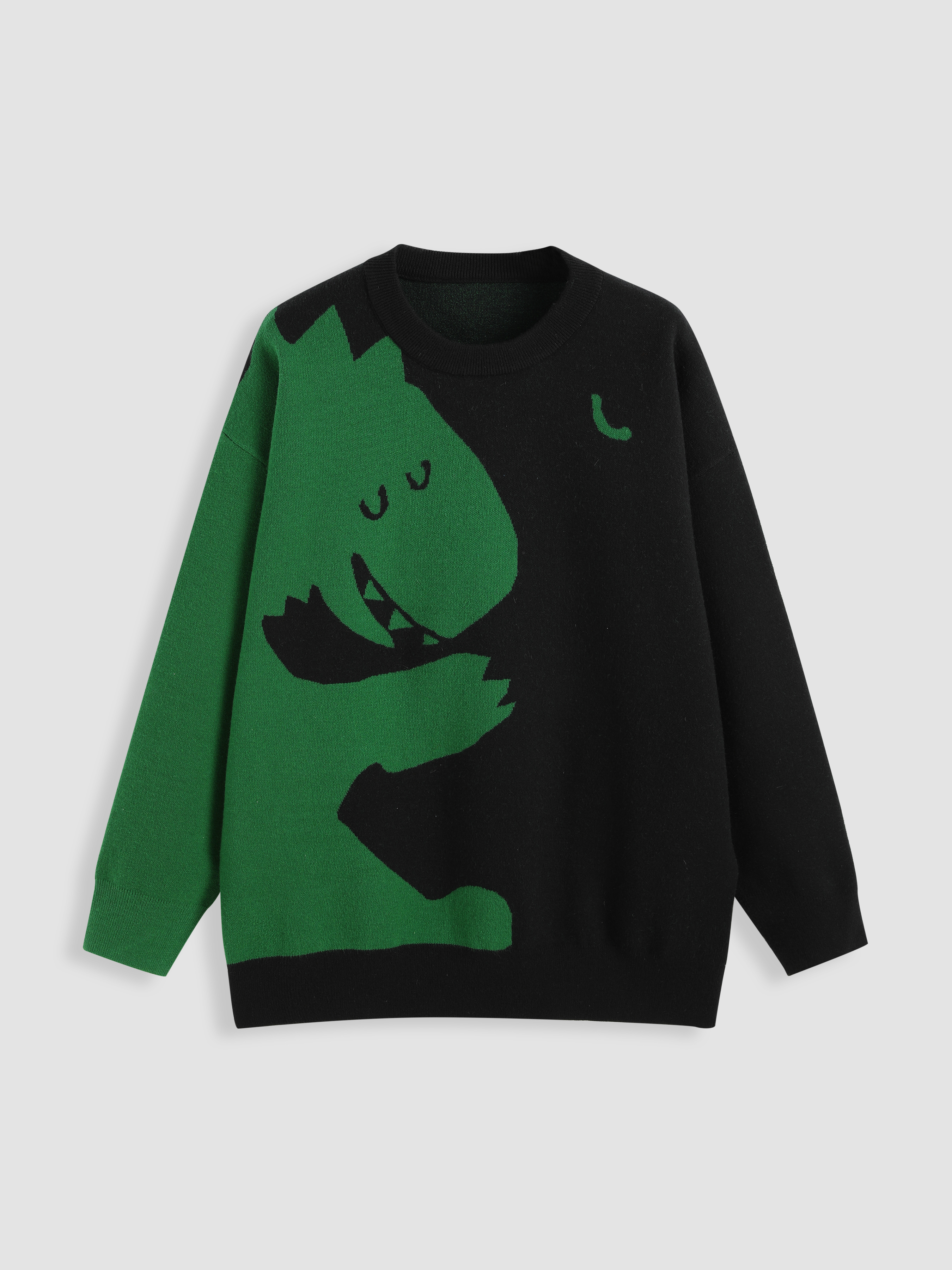 Round Neckline Dinosaur Knitted Sweater For School Daily Casual