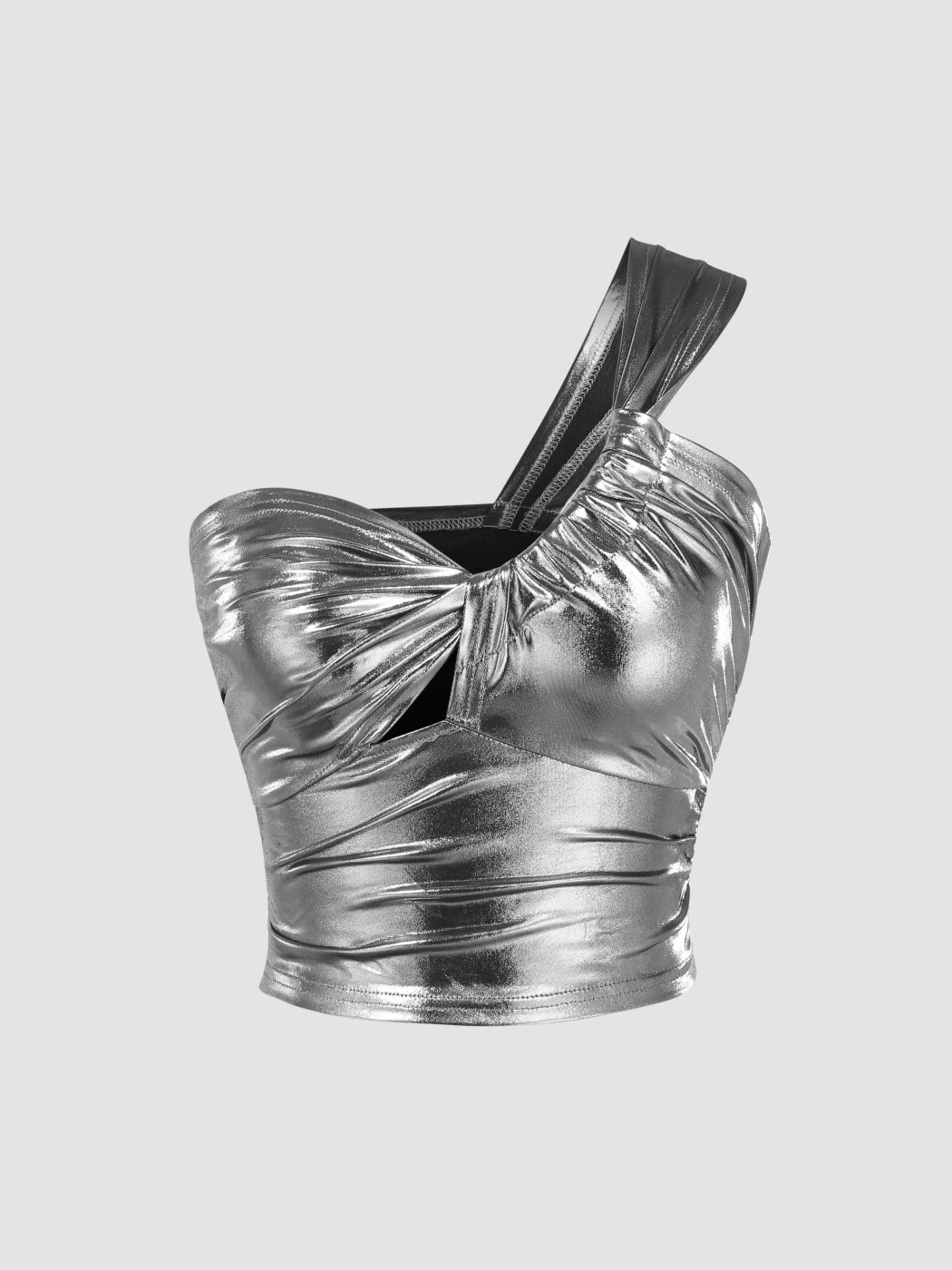 Metallic Asymmetrical Neck Crop Top For Daily Casual Party/Clubbing