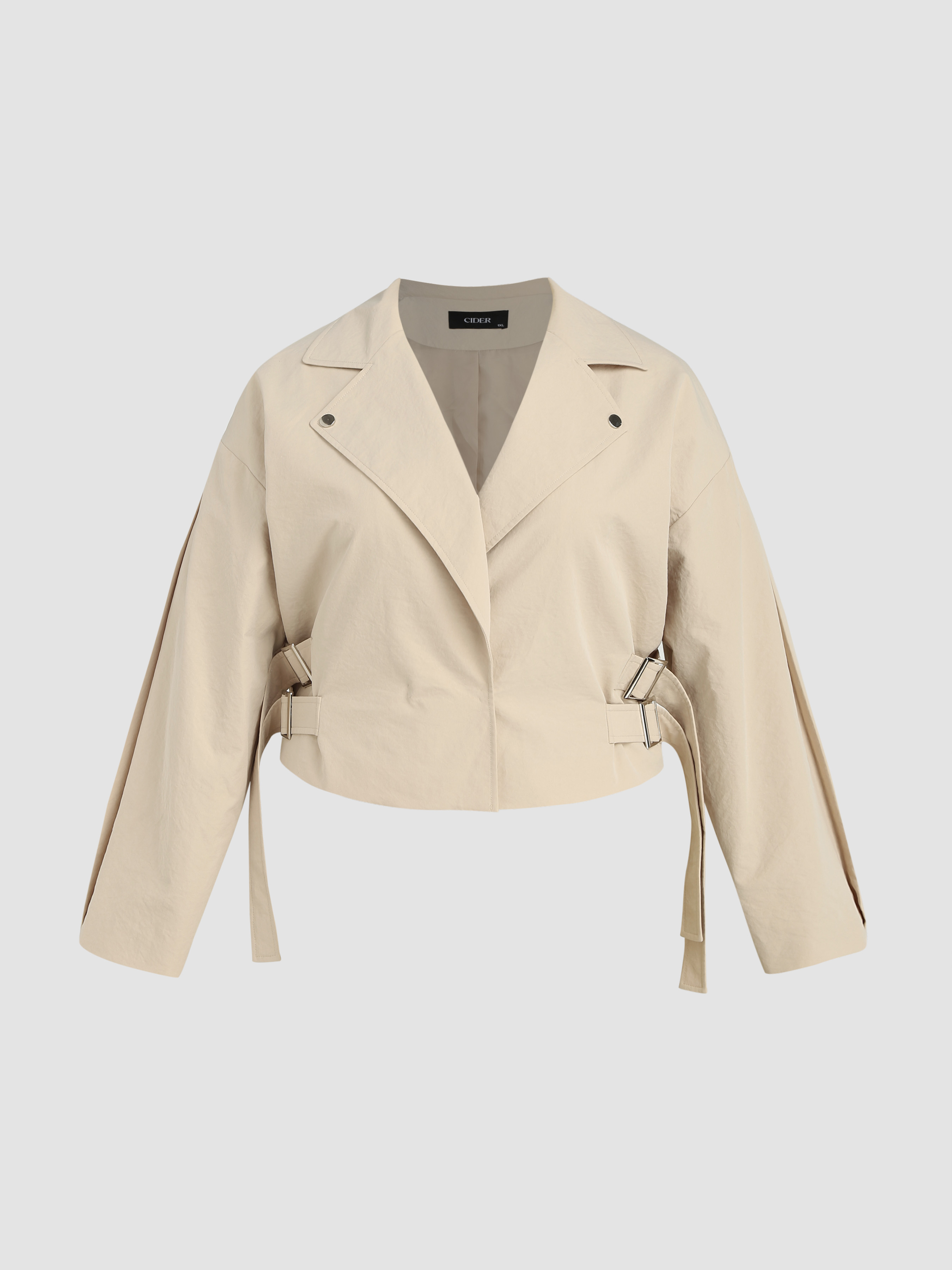 Collar Solid Button Windbreaker Curve & Plus - Cider